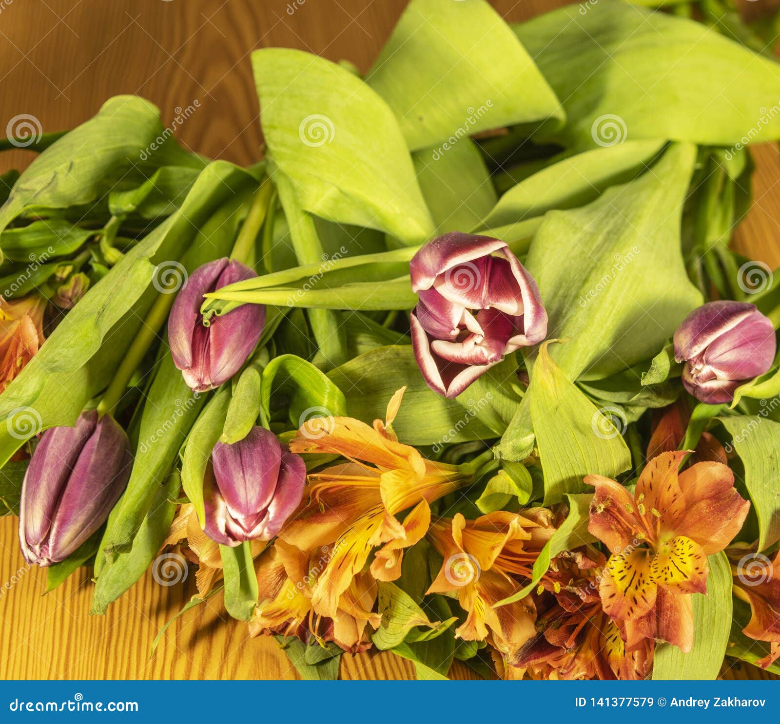 Bouquet of Fresh Multi-colored Spring Flowers of Different Varieties ...
