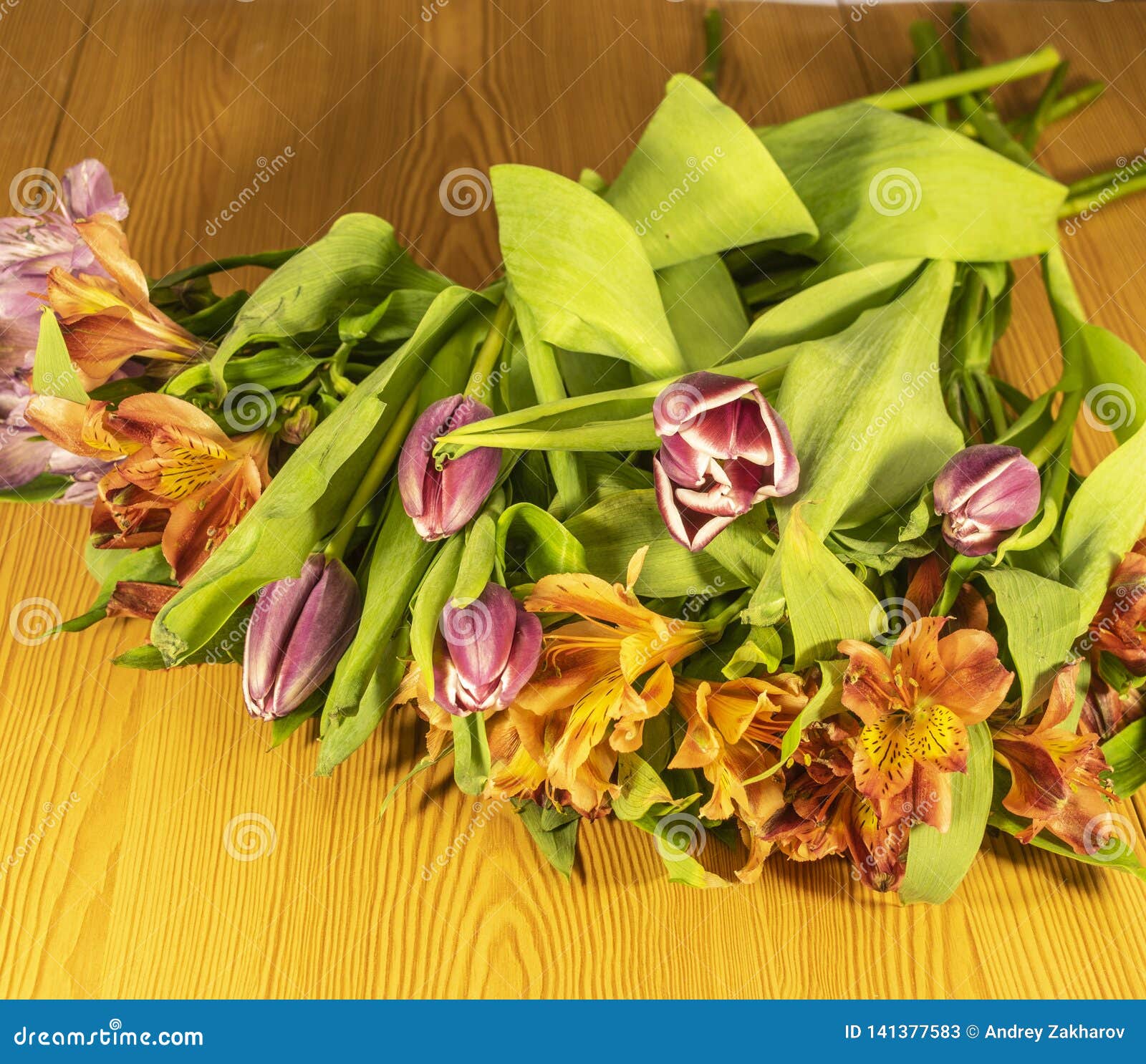 Bouquet of Fresh Multi-colored Spring Flowers of Different Varieties ...