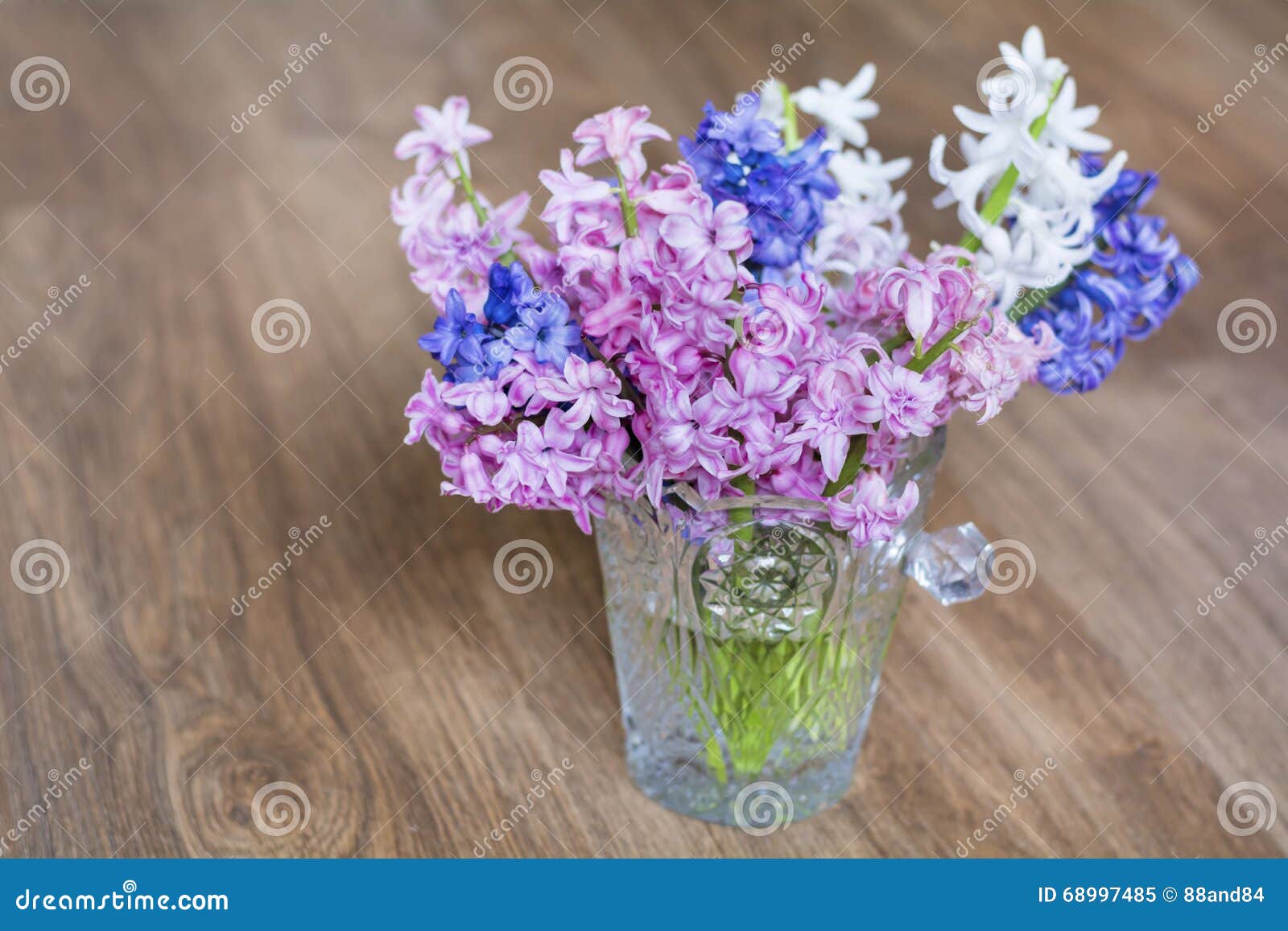 Bouquet Of Hyacinths Flowers In A Glass Vasespring Flowers Stock Image Image Of Decor