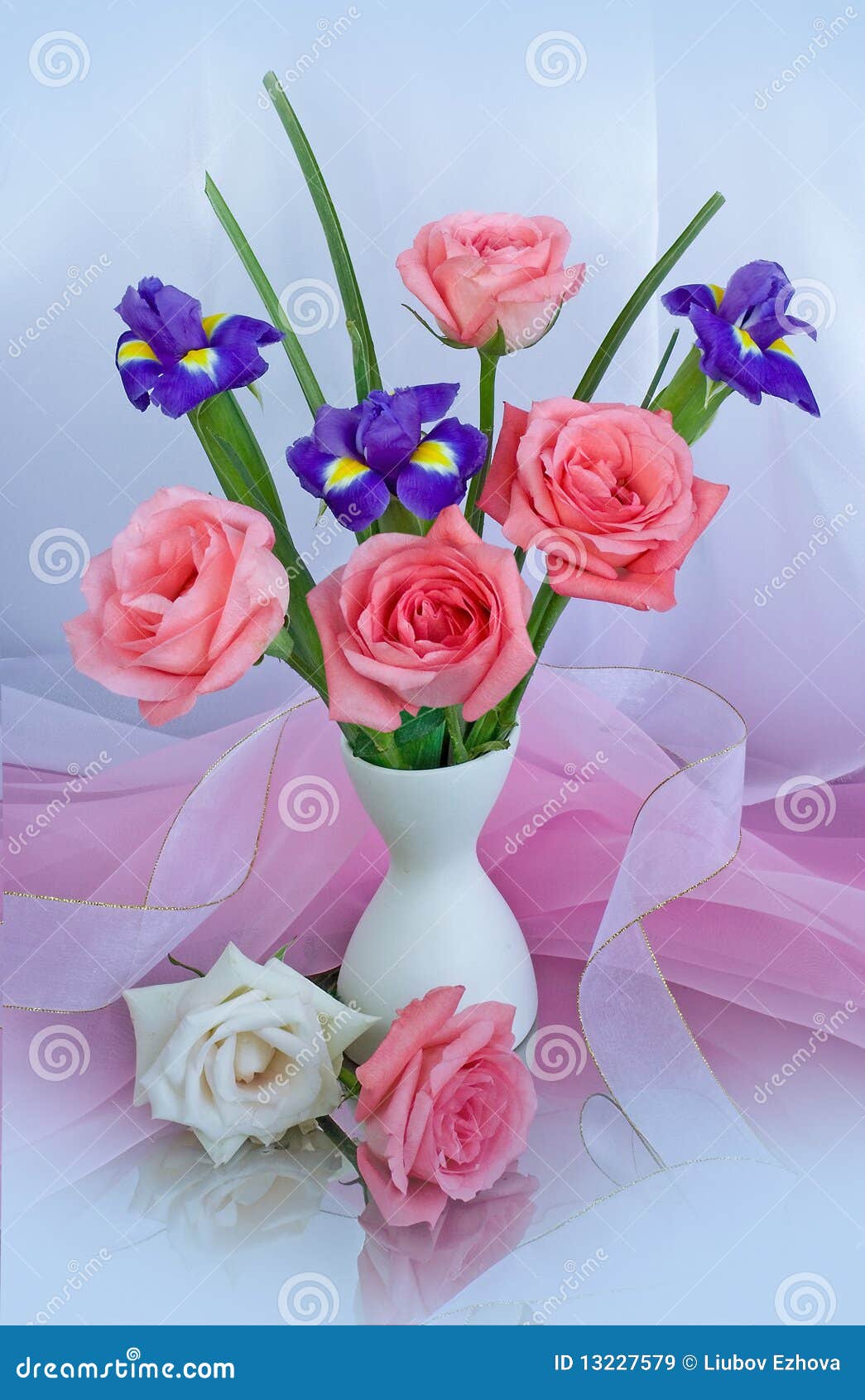 Bouquet of iris with roses stock image. Image of iris - 13227579