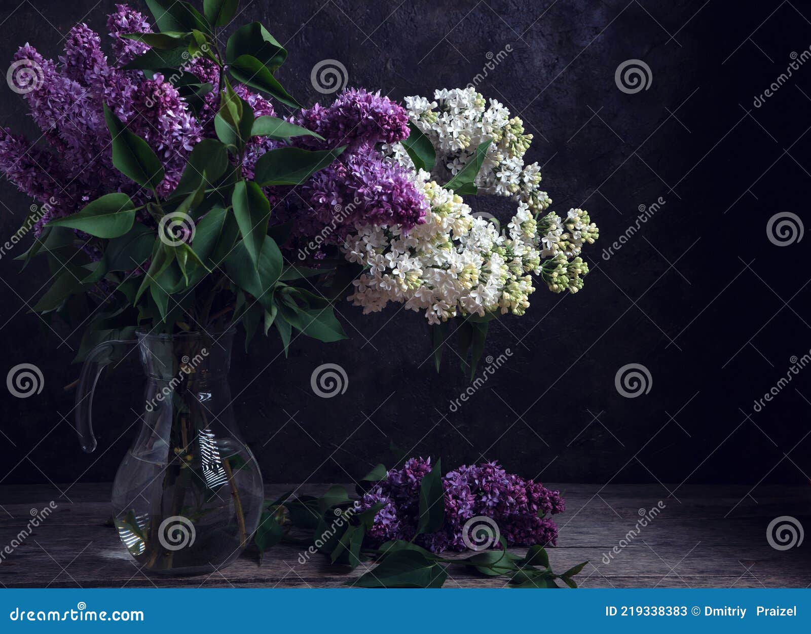 Bouquet of Lilacs in Jug at Night in Weak Light of Moon Stock Image ...
