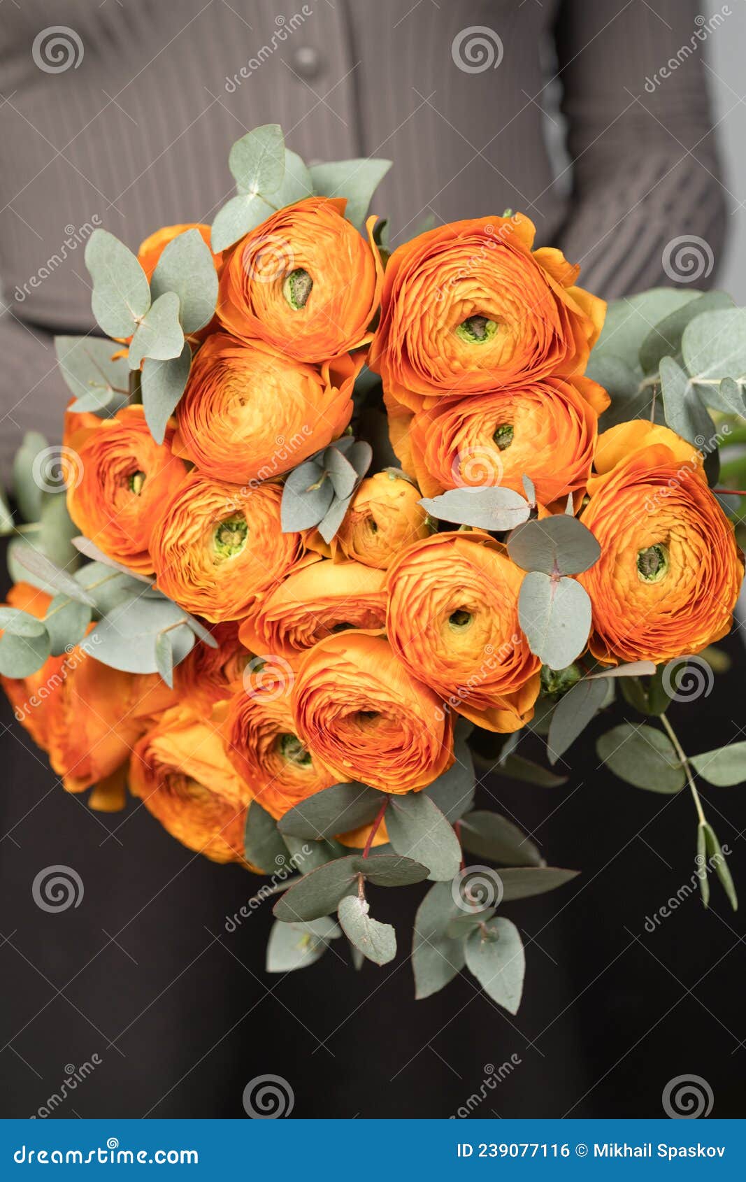 A Bouquet of Bright Orange Ranunculus Close-up. Stock Photo - Image of ...