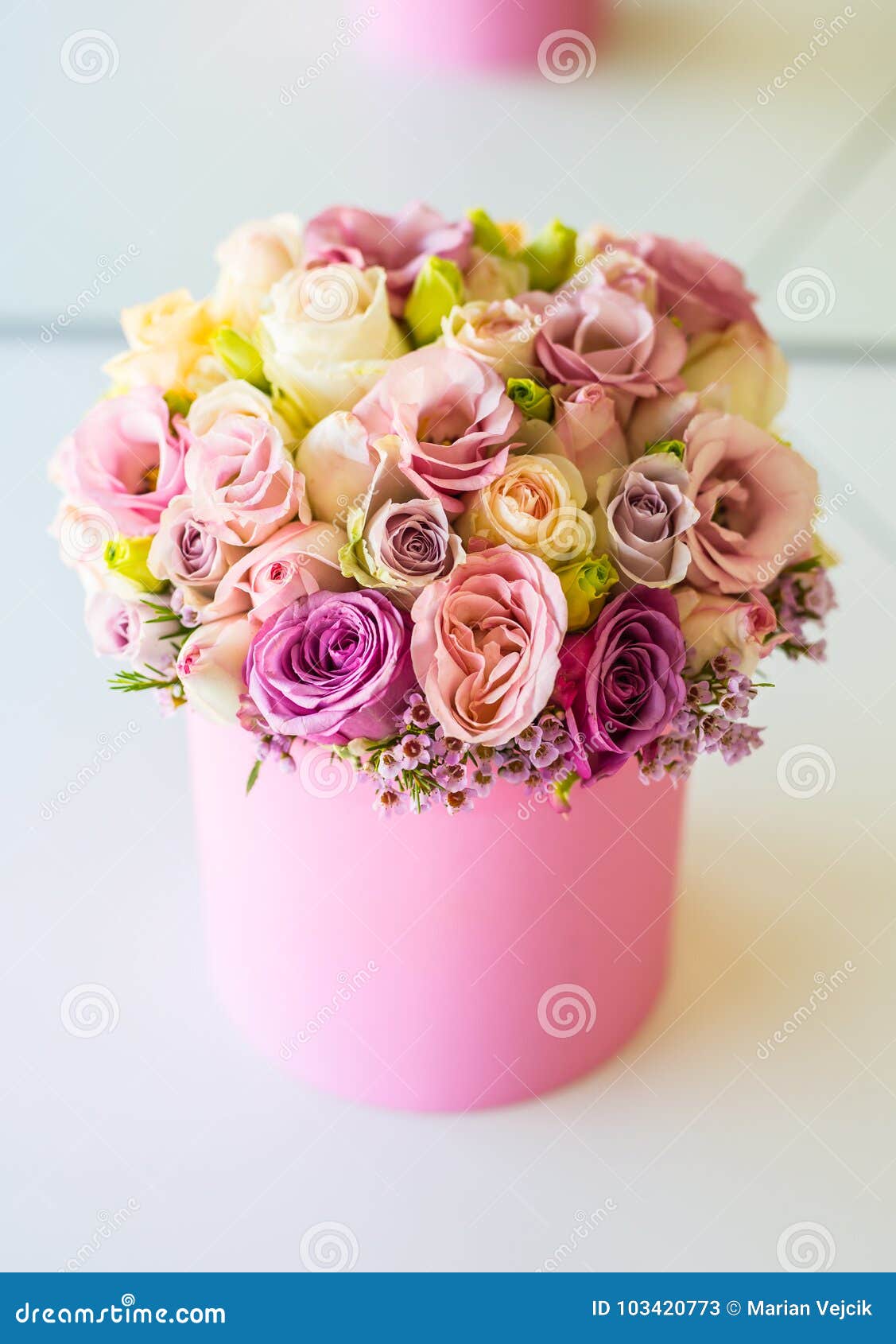 Bouquet of Multicolored Flowers Roses in Luxury Gift Box Stock Image ...