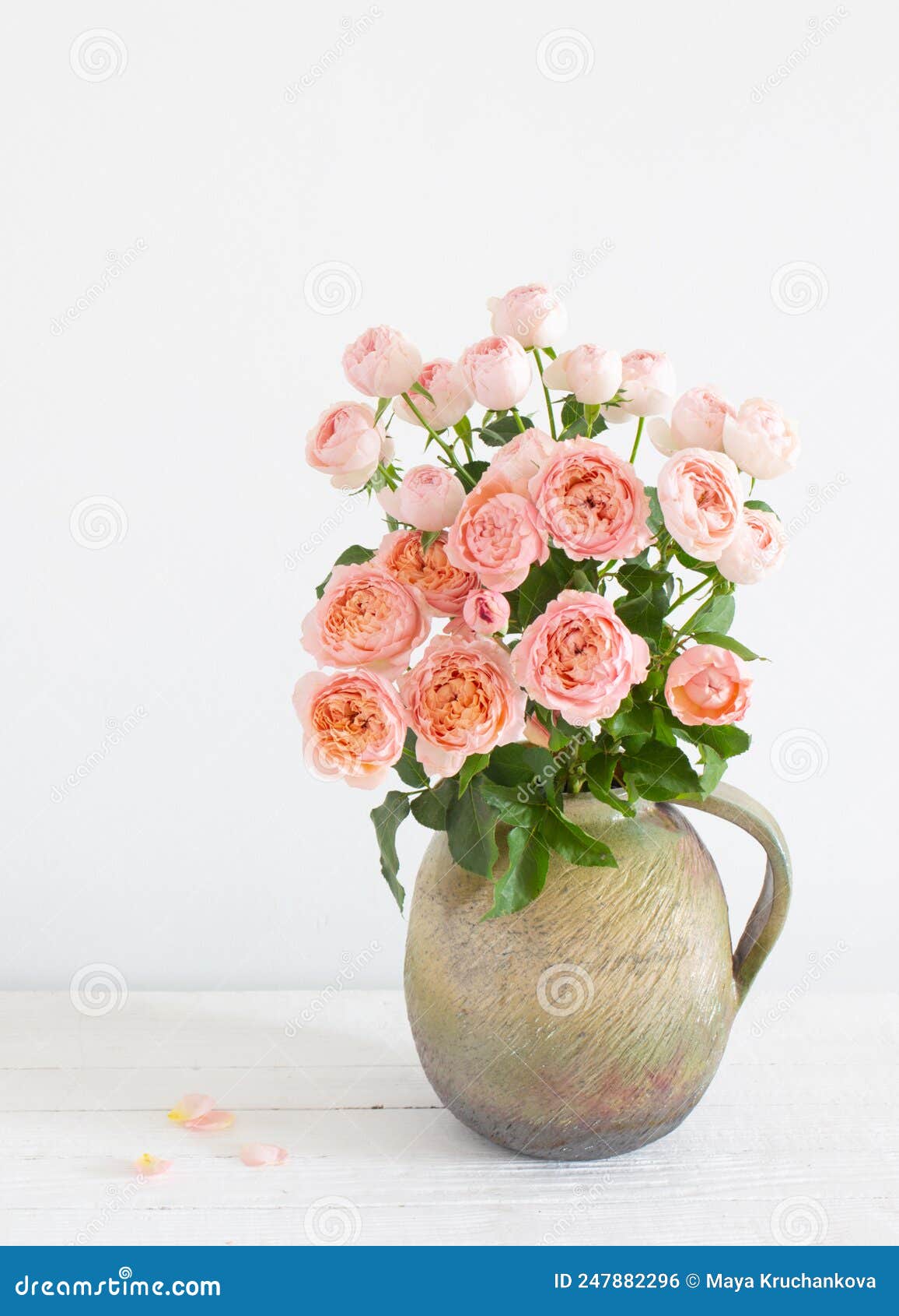 Bouquet of Roses in Ceramic Jug on White Background Stock Photo - Image ...