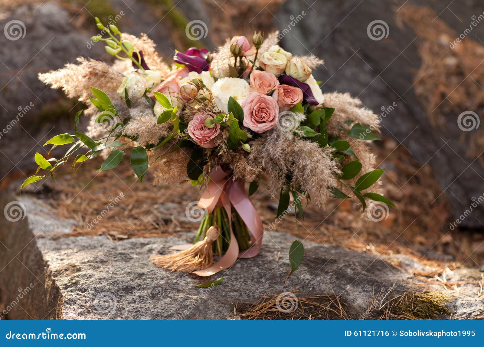 Bouquet of Pink Roses and Greenery Stock Photo - Image of couple ...
