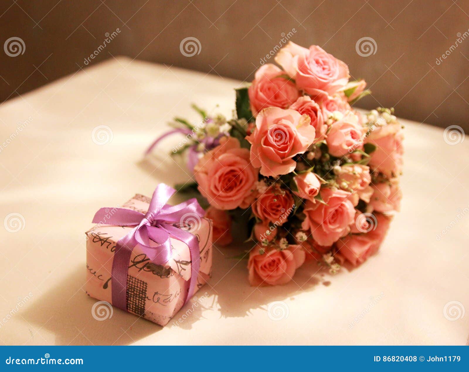 Bouquet of Pink Roses and a Surprise Stock Photo - Image of heart ...