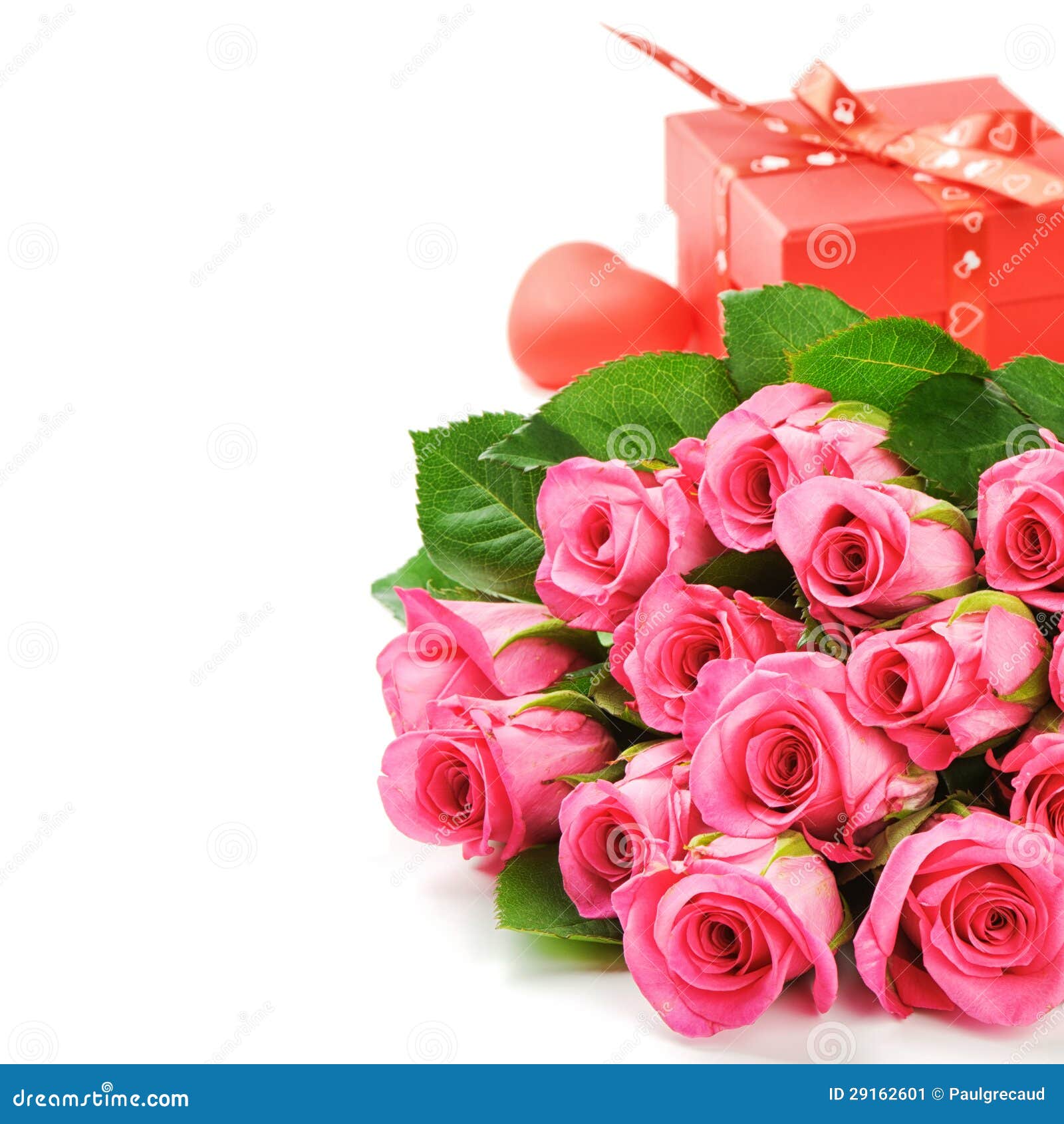 Bouquet of Pink Roses with Valentine S Present Stock Image - Image of ...