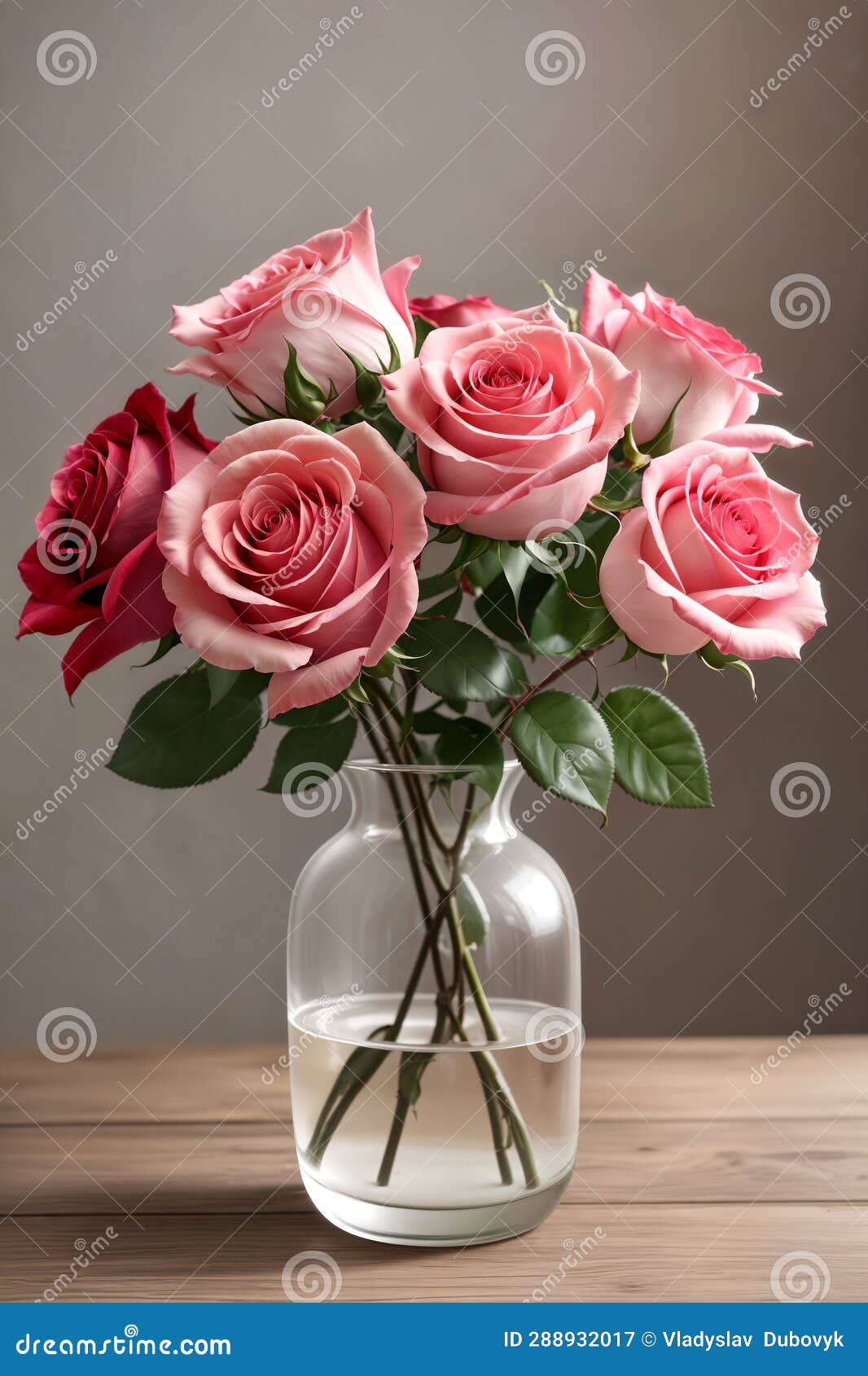 Bouquet of Pink Roses in a Vase on a Wooden Table. Stock Illustration ...