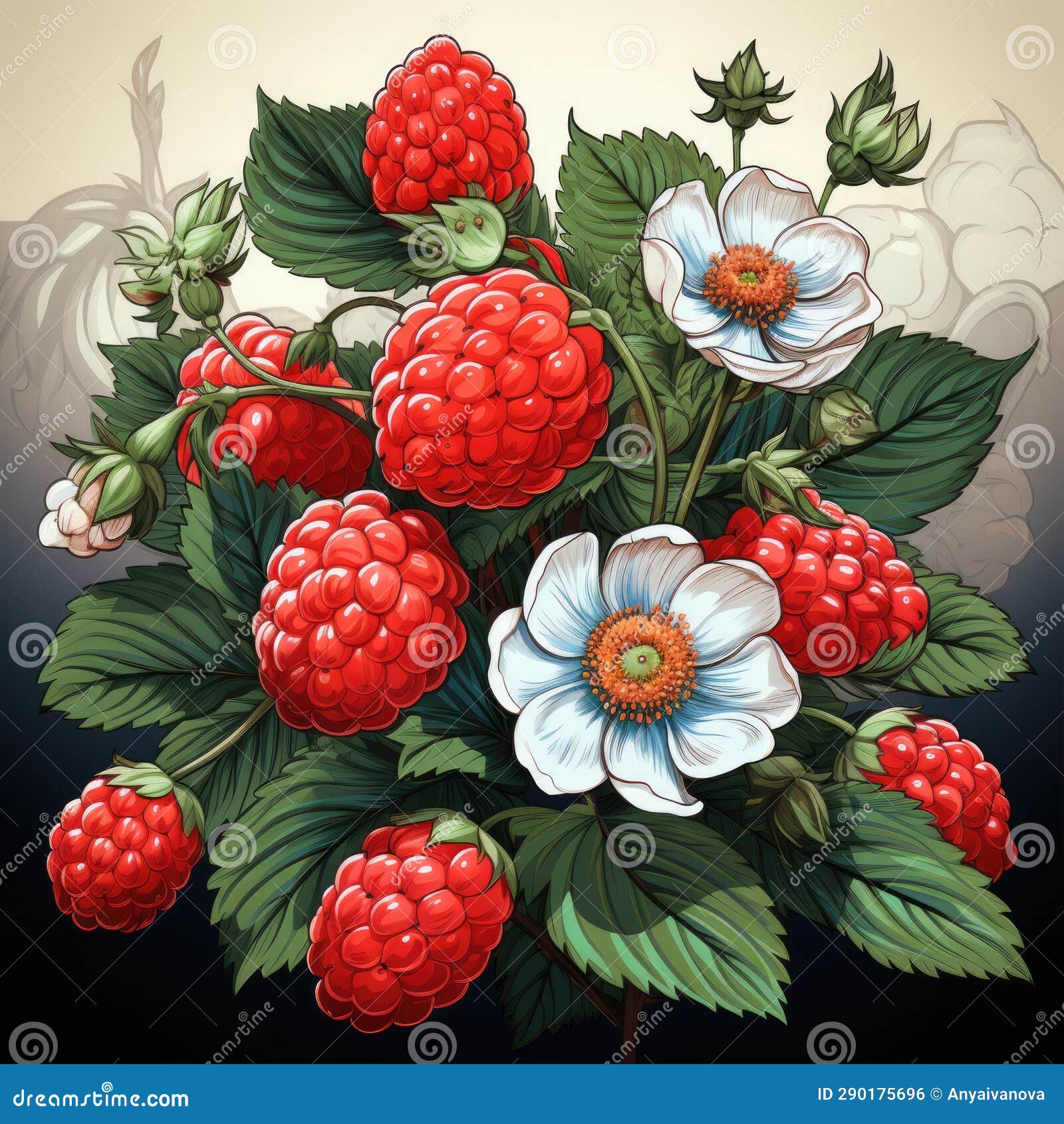 A Bouquet of Raspberries and White Flowers. Stock Photo - Image of ...