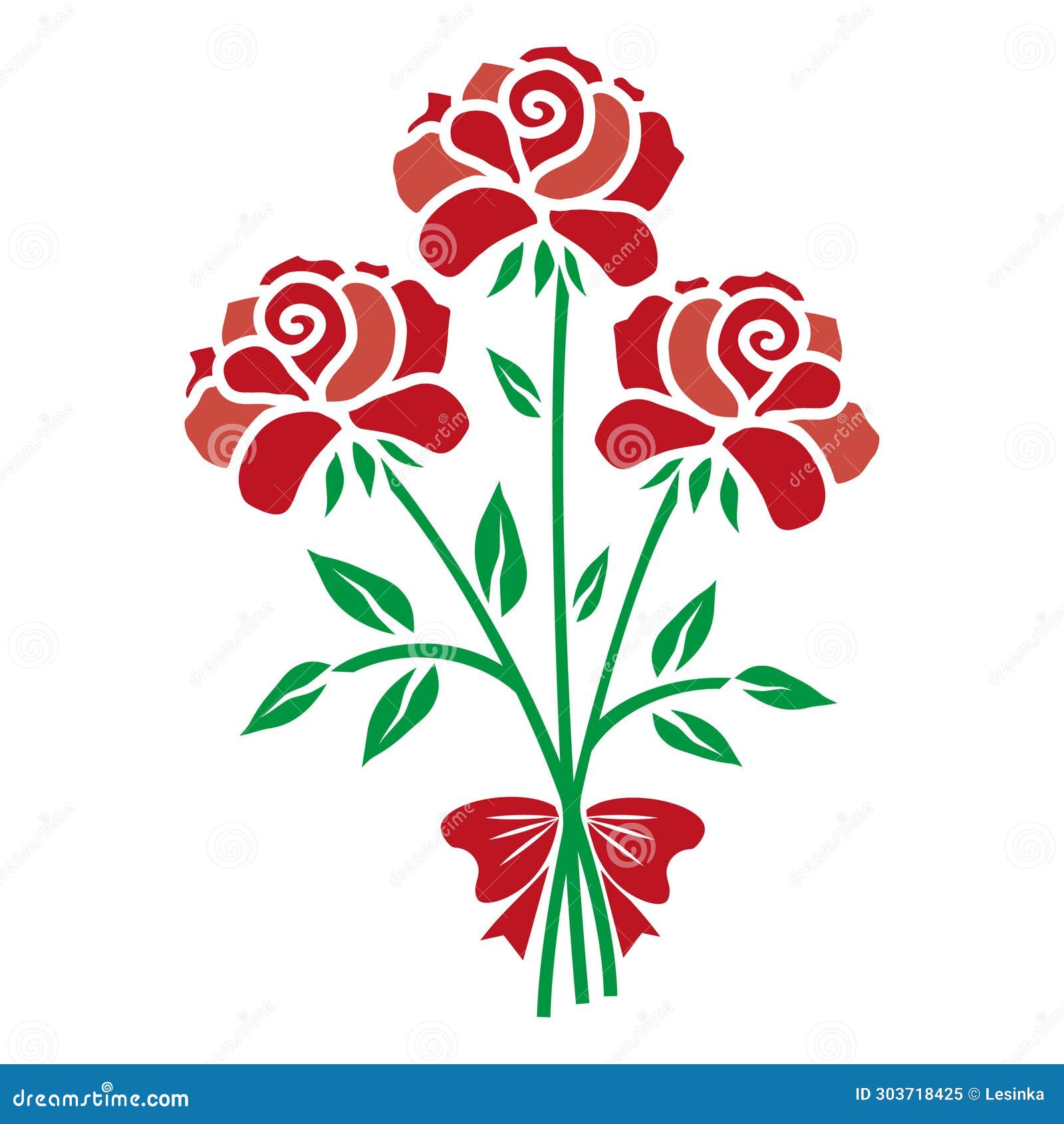 Bouquet of Red Rose Flowers with a Bow, Isolated Vector Illustration ...