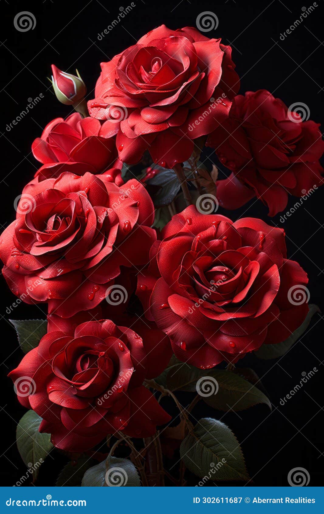 A Bouquet of Red Roses on a Black Background Stock Illustration ...