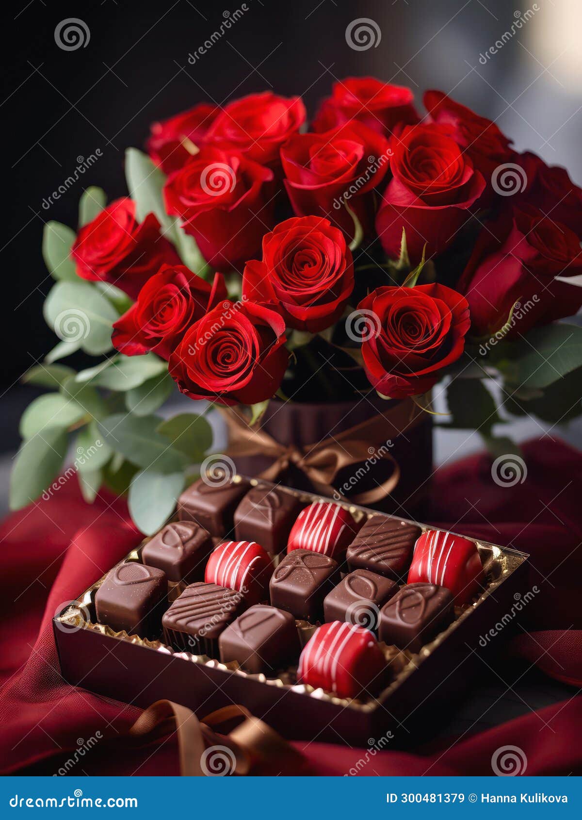 Bouquet of Red Roses and Chocolates. Stock Illustration - Illustration ...