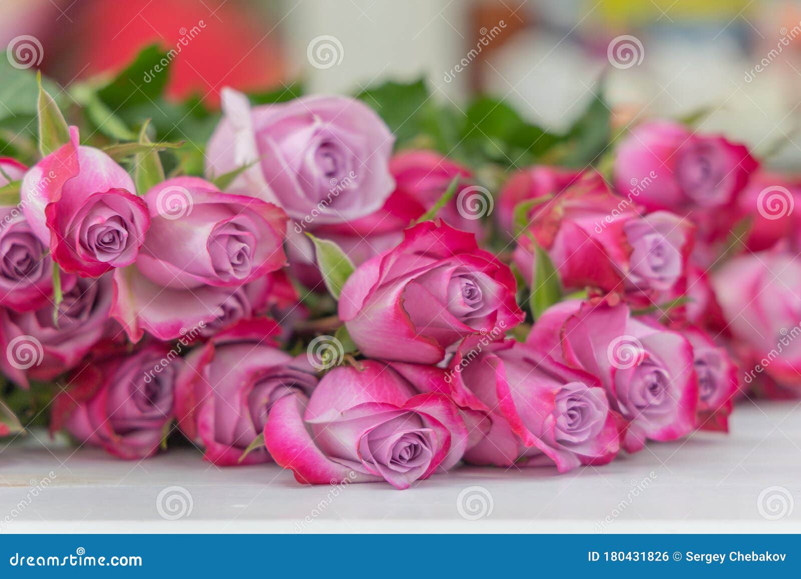 Bouquet of Red Roses Lying on the Table Stock Photo - Image of ...