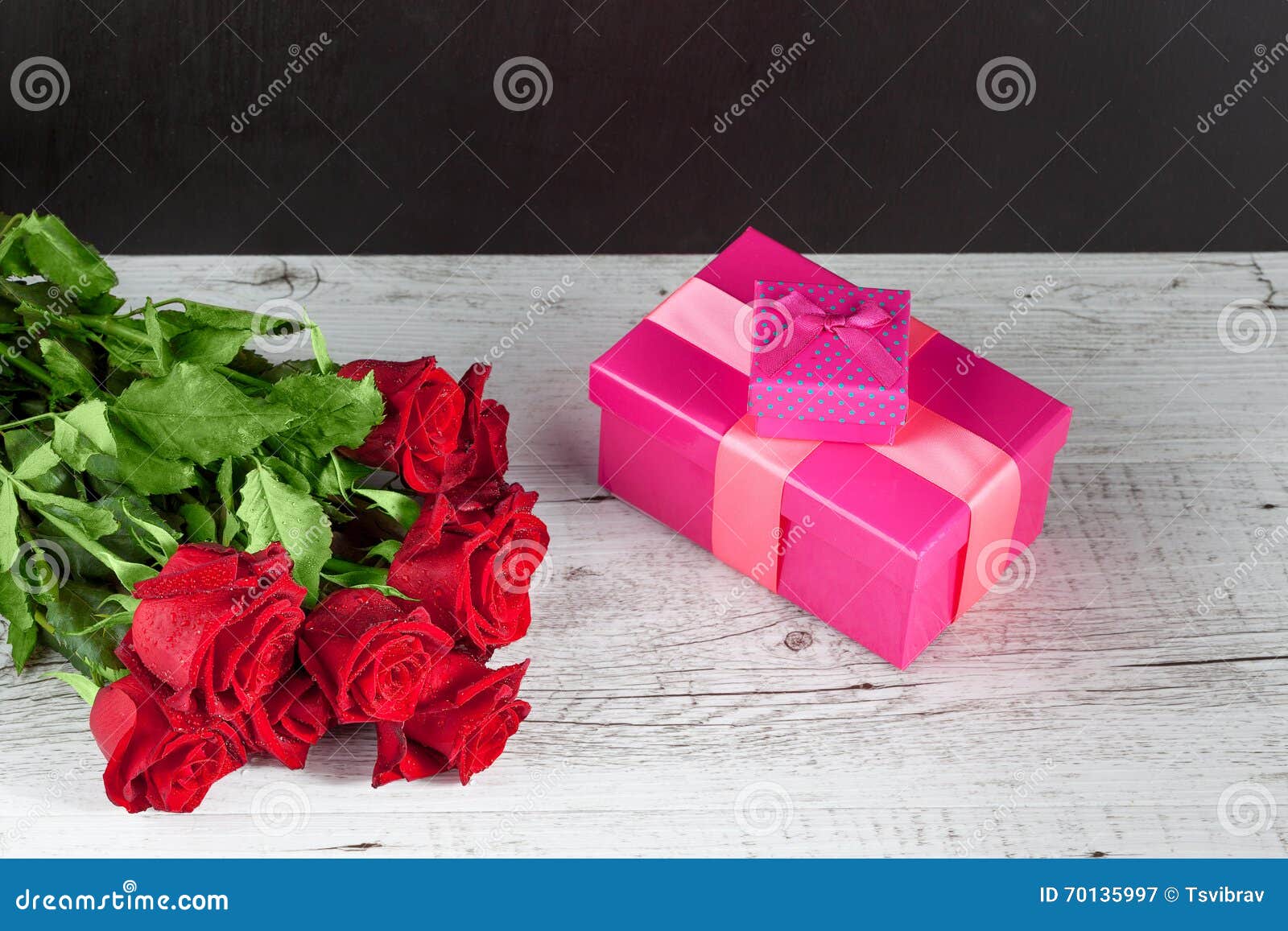 Bouquet of Red Roses with Pink Gift Boxes Stock Image - Image of ...