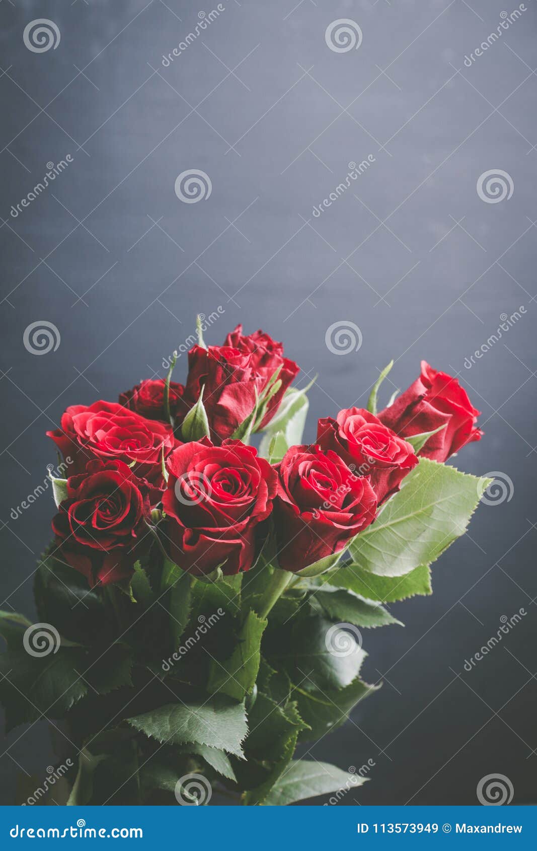 Bouquet with Red Roses on the Rustic Background Stock Image - Image of ...