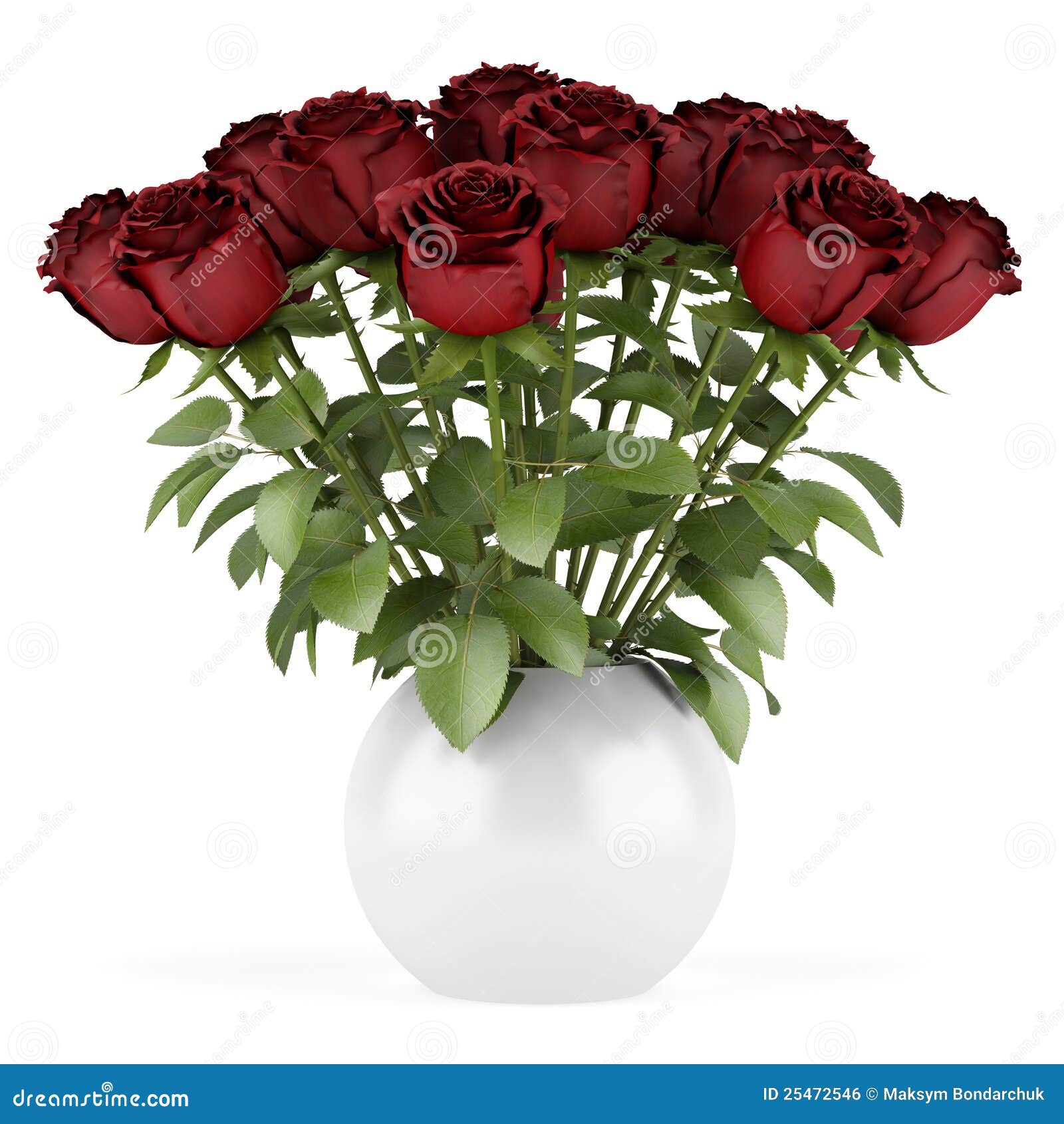 Bouquet of Red Roses in Vase Isolated on White Stock Illustration ...