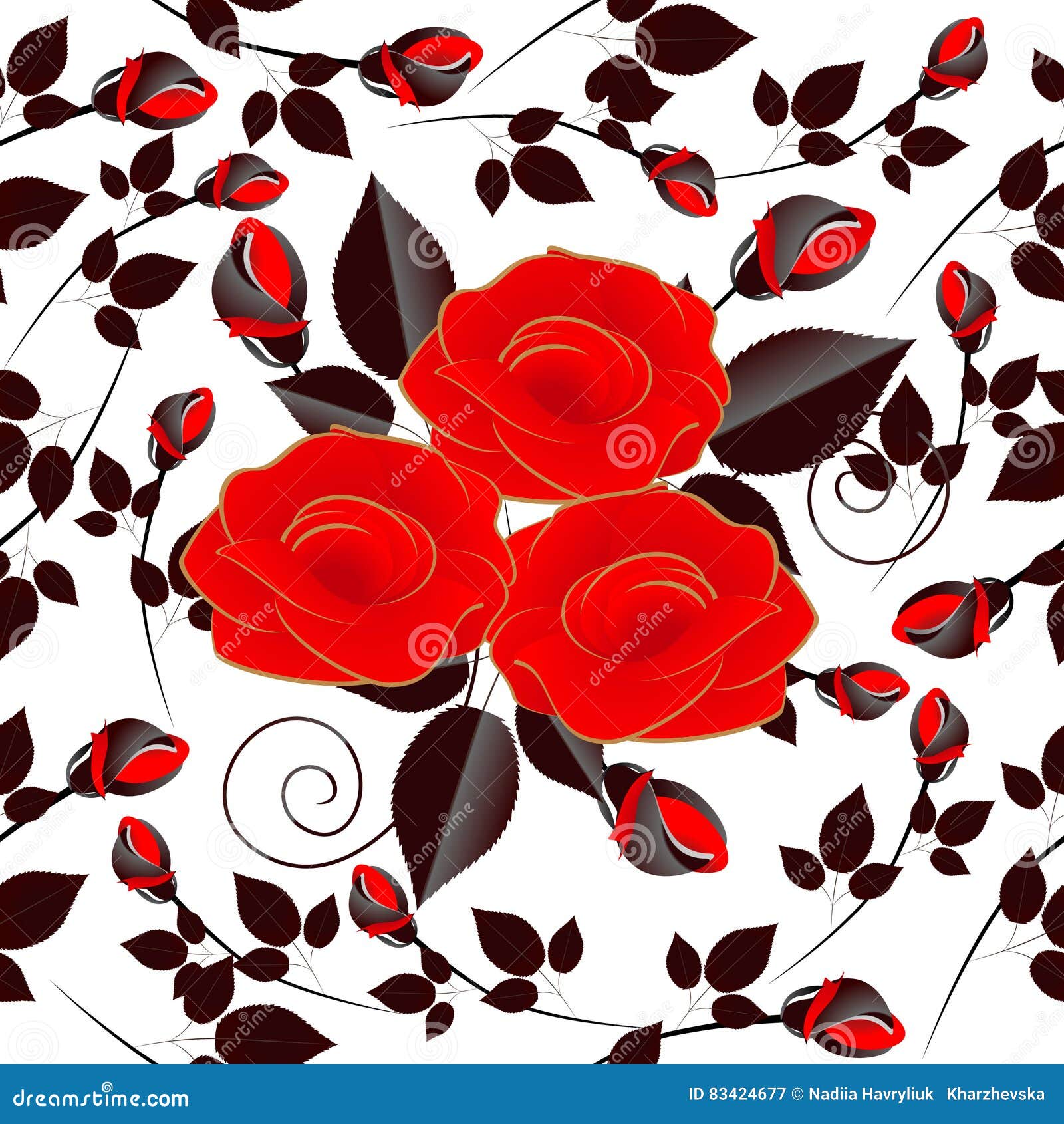 Bouquet of Red Roses on a White Background, Seamless Pattern. Stock ...