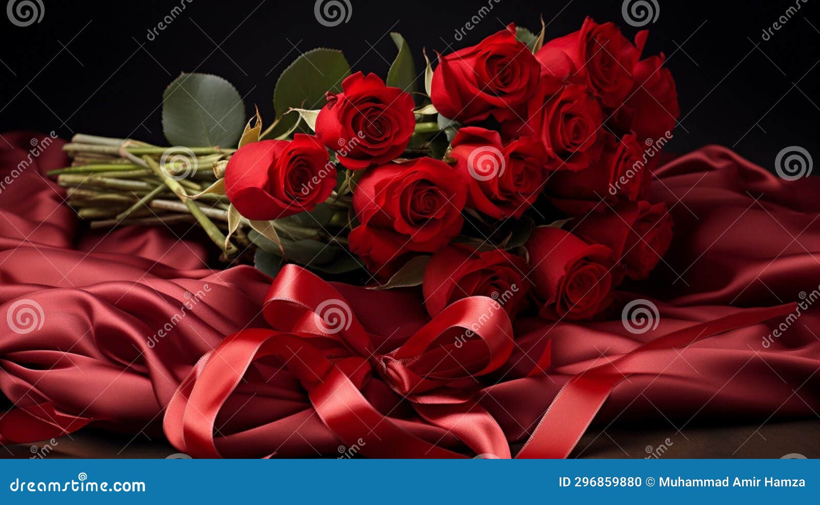 "a Bouquet of Red Roses Wrapped in a Satin Stock Illustration ...
