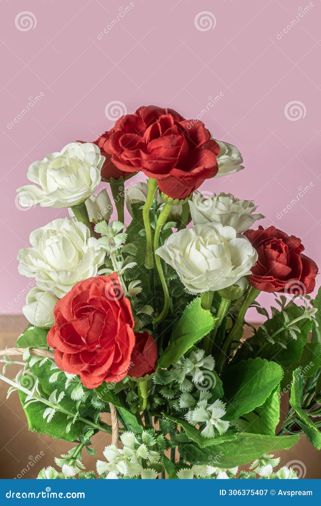 Bouquet of Red, White and Pink Roses on Pink Background. Closeup Stock ...