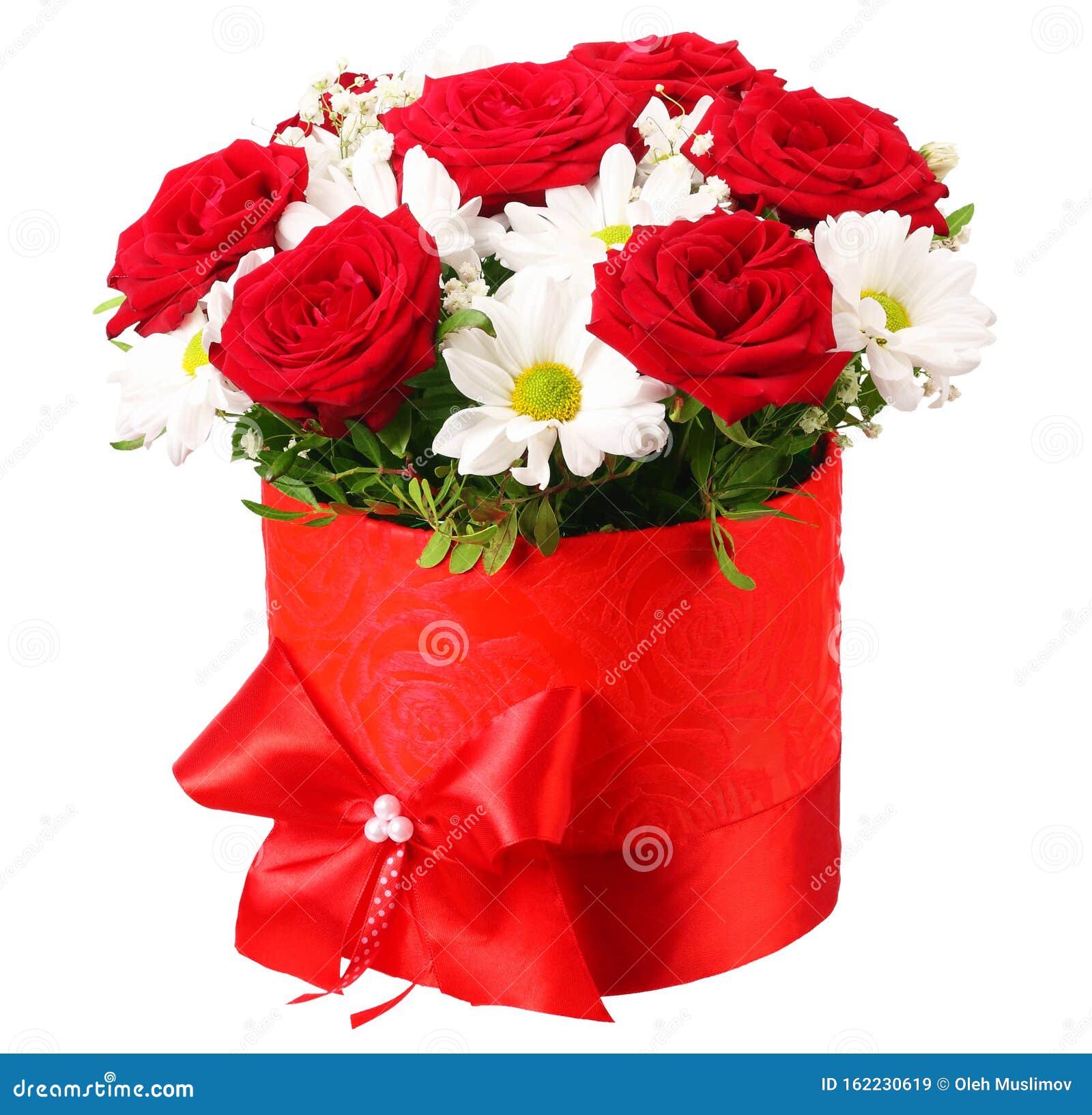 Bouquet of Red and White Spring Flowers on a White Background Stock ...