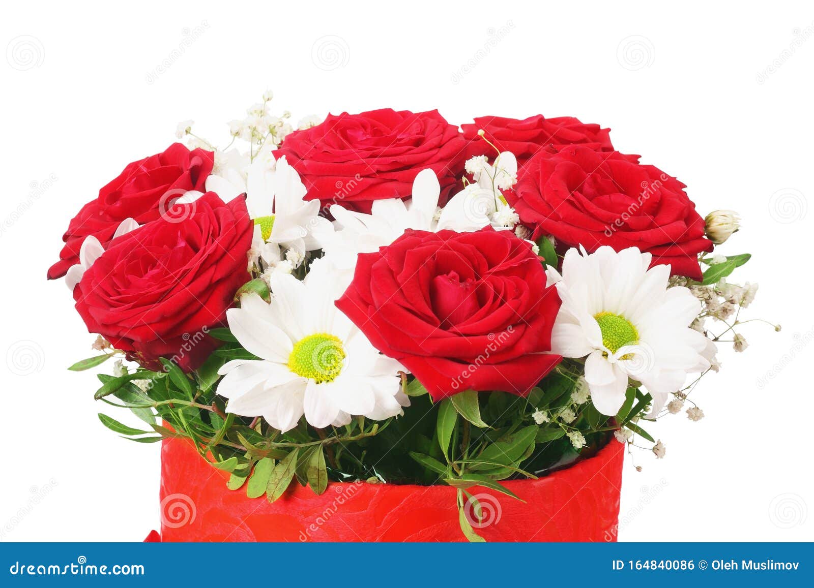 Bouquet of Red and White Spring Flowers on a White Background Stock ...
