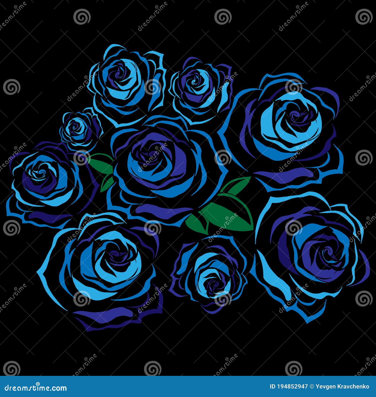 Bouquet of Roses on a Black Background. Vector Illustration of a ...