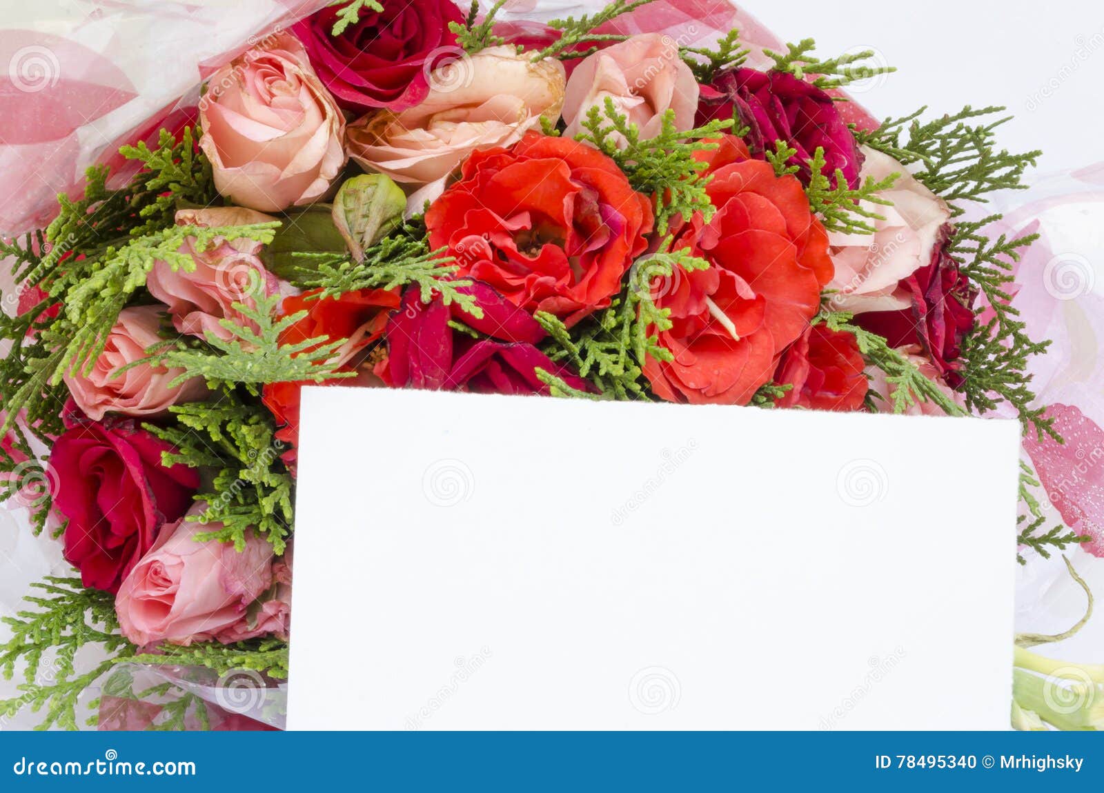 Bouquet of Roses with Blank Note Card Stock Photo - Image of space ...