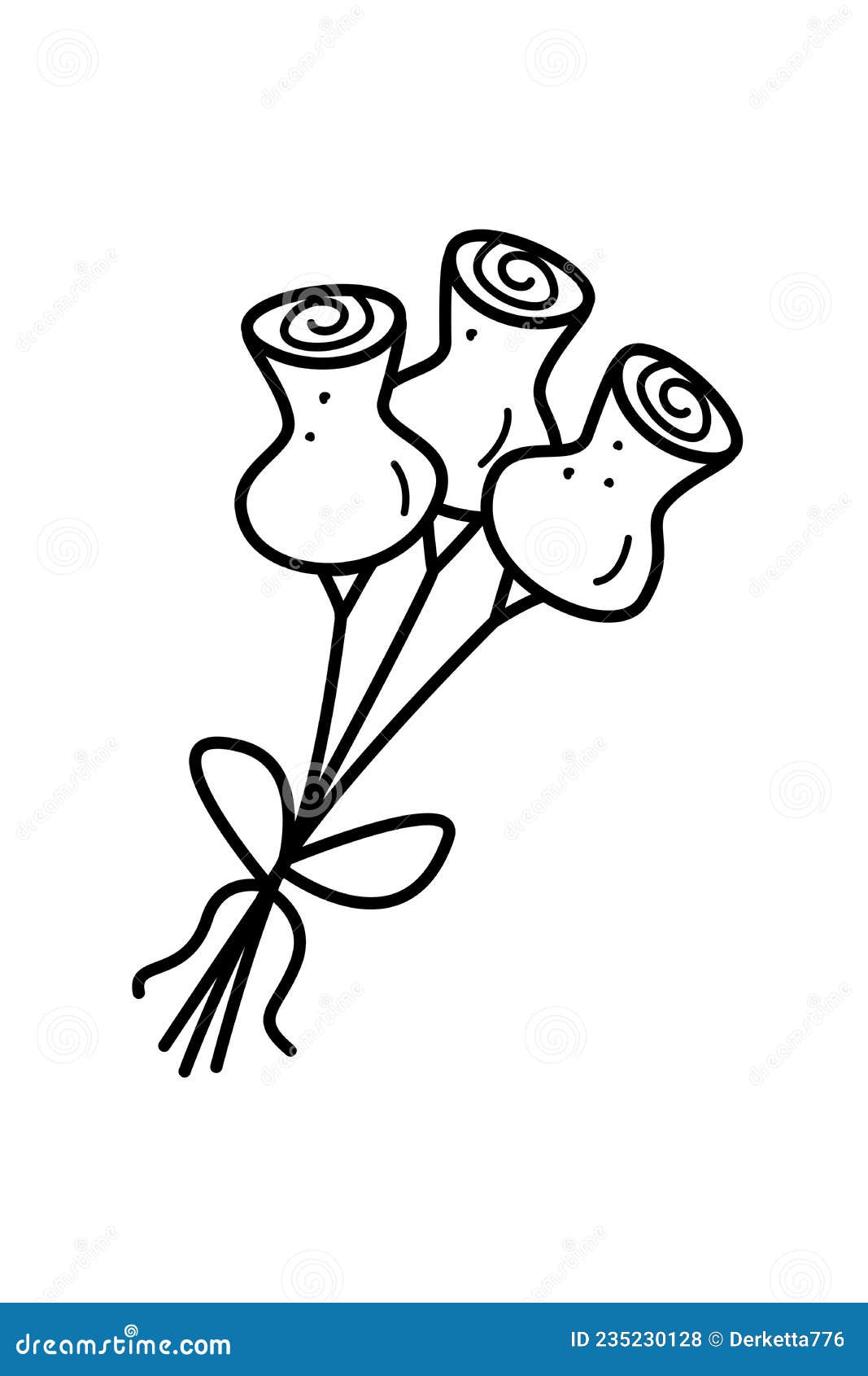 Bouquet of Roses, Doodle Flowers Vector Illustration on White Stock ...