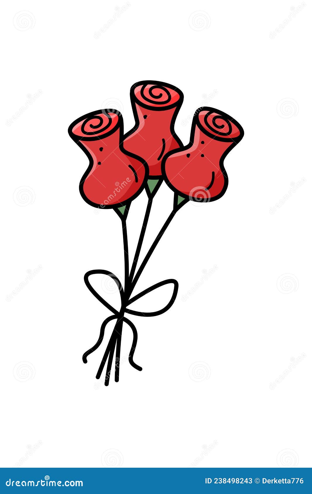 Bouquet of Roses, Doodle Flowers Vector Illustration on White Stock ...