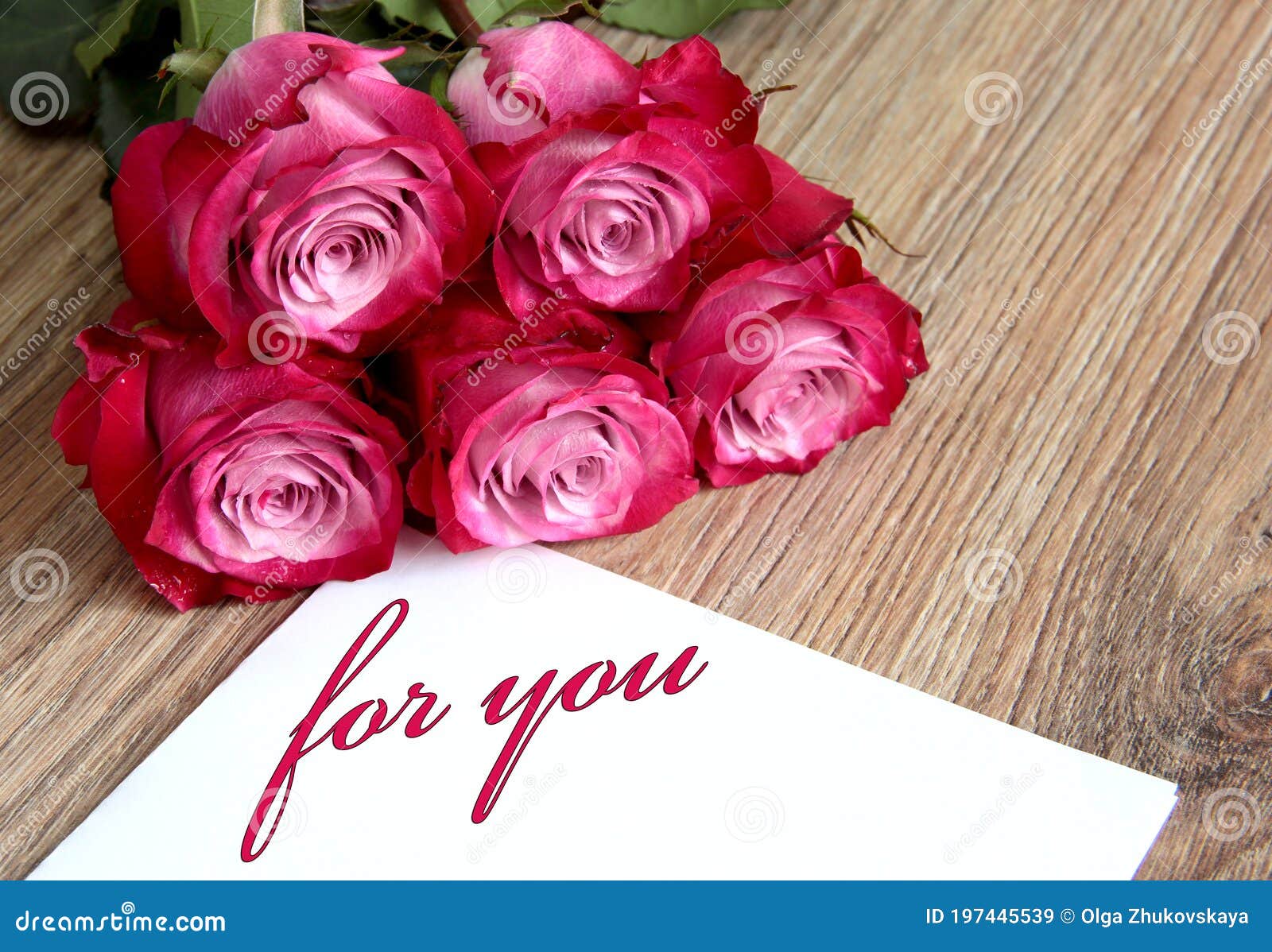 A Bouquet of Roses with a Message in the Letter: for You Stock Image ...