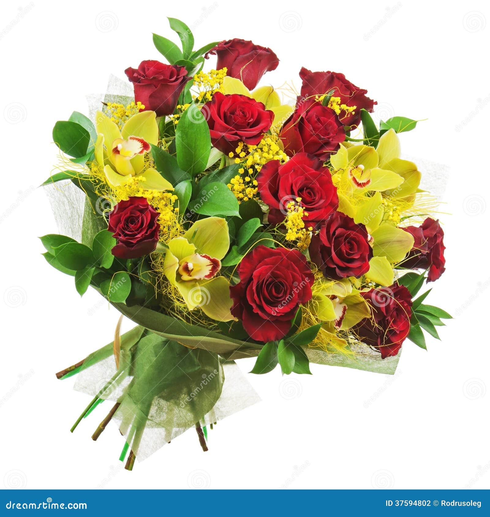 Bouquet of Roses and Orchids Isolated on White Background. Stock Photo ...