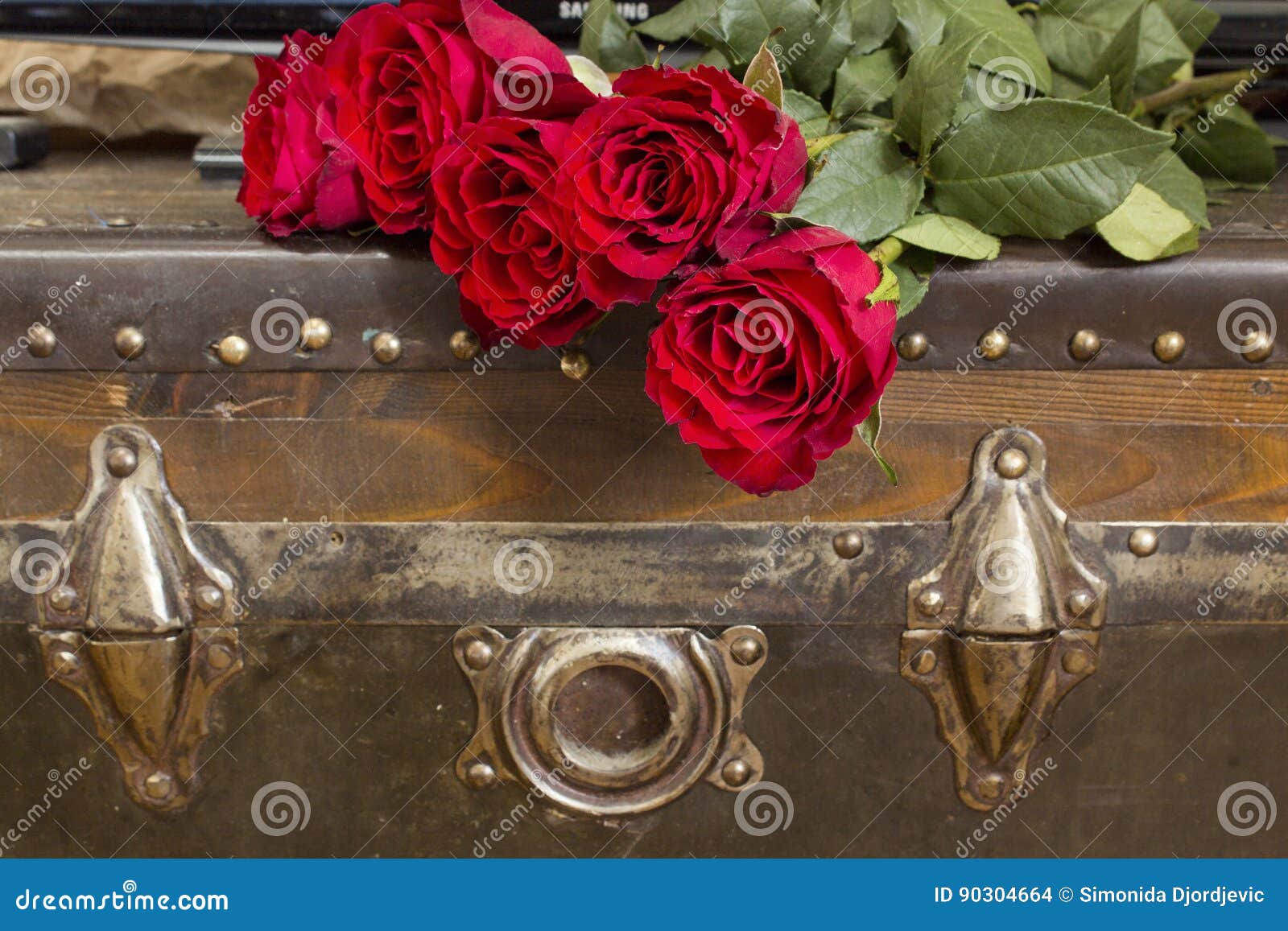 Bouquet of Roses on the Treasure Chest Stock Photo - Image of adventure ...