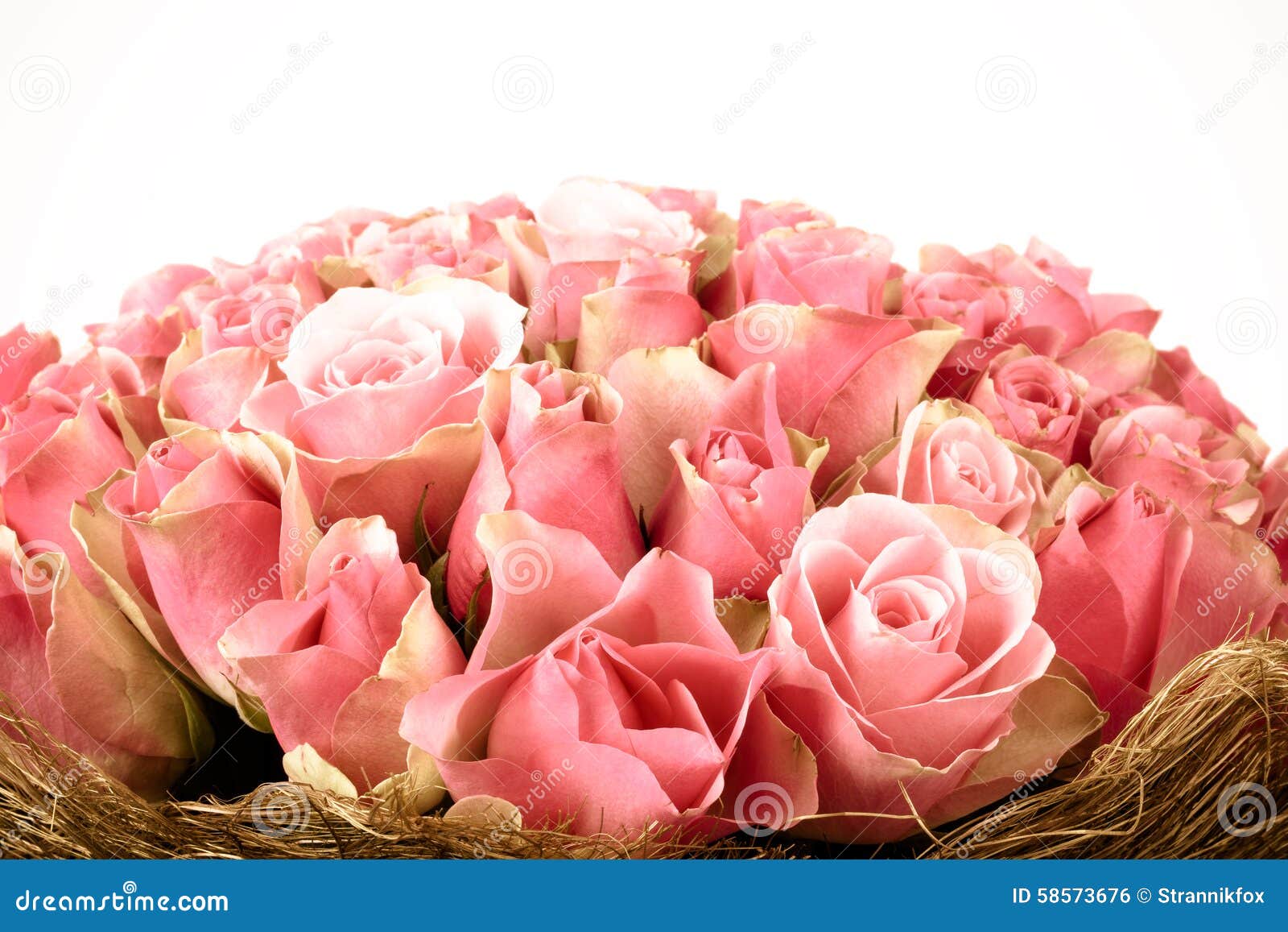 Bouquet Roses Wrapped Decorative Straw Background Stock Photos - Free ...