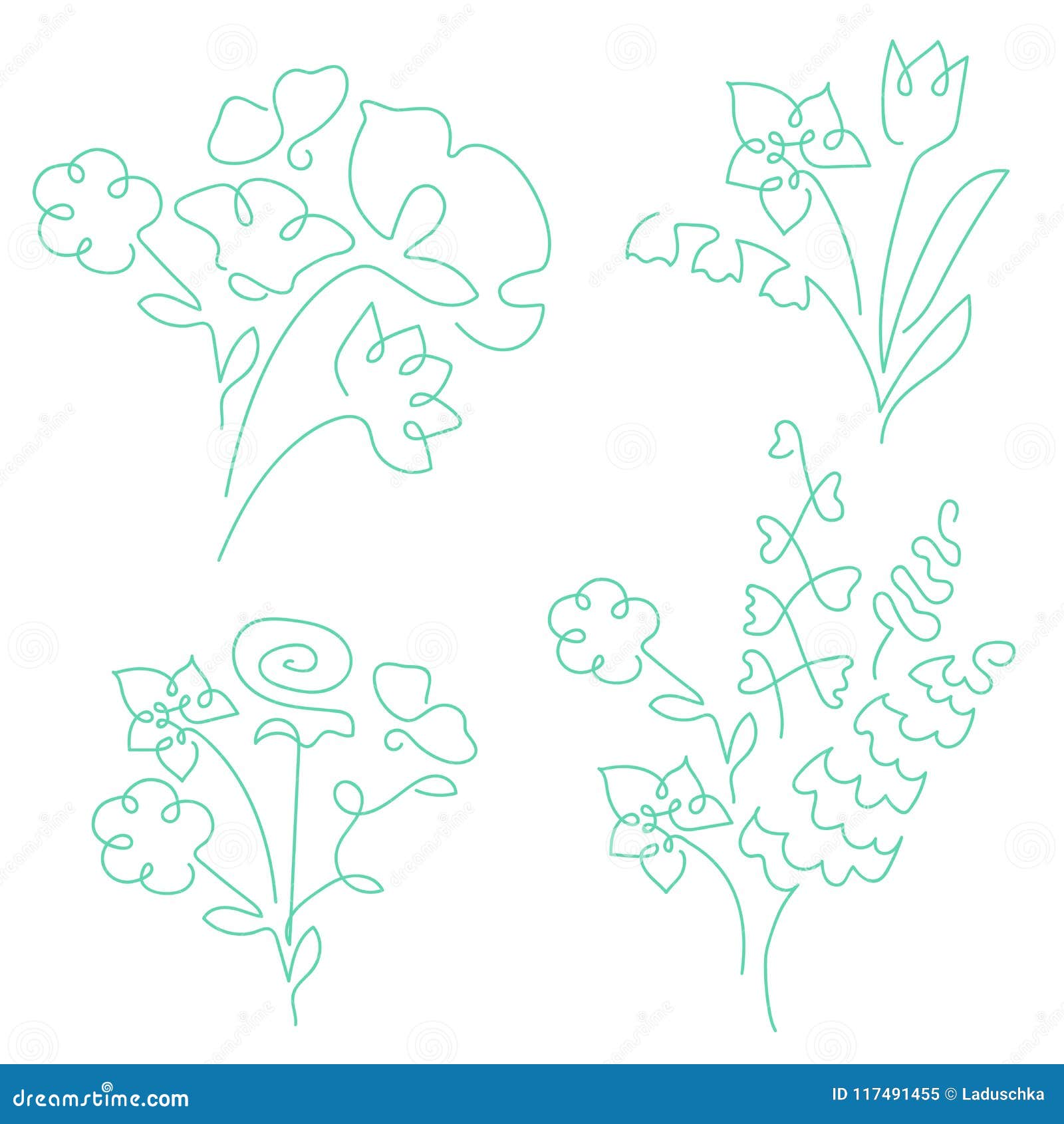 Bouquet Set Made of Continuous Linear Flowers Stock Vector ...