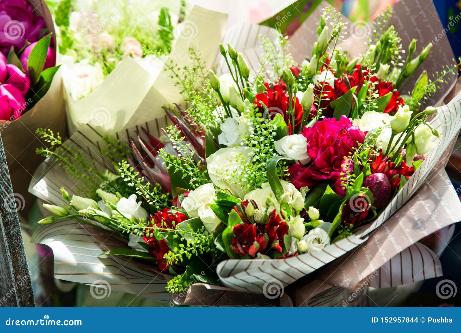 Bouquet of Small Multi-colored Roses Stock Photo - Image of flowers ...
