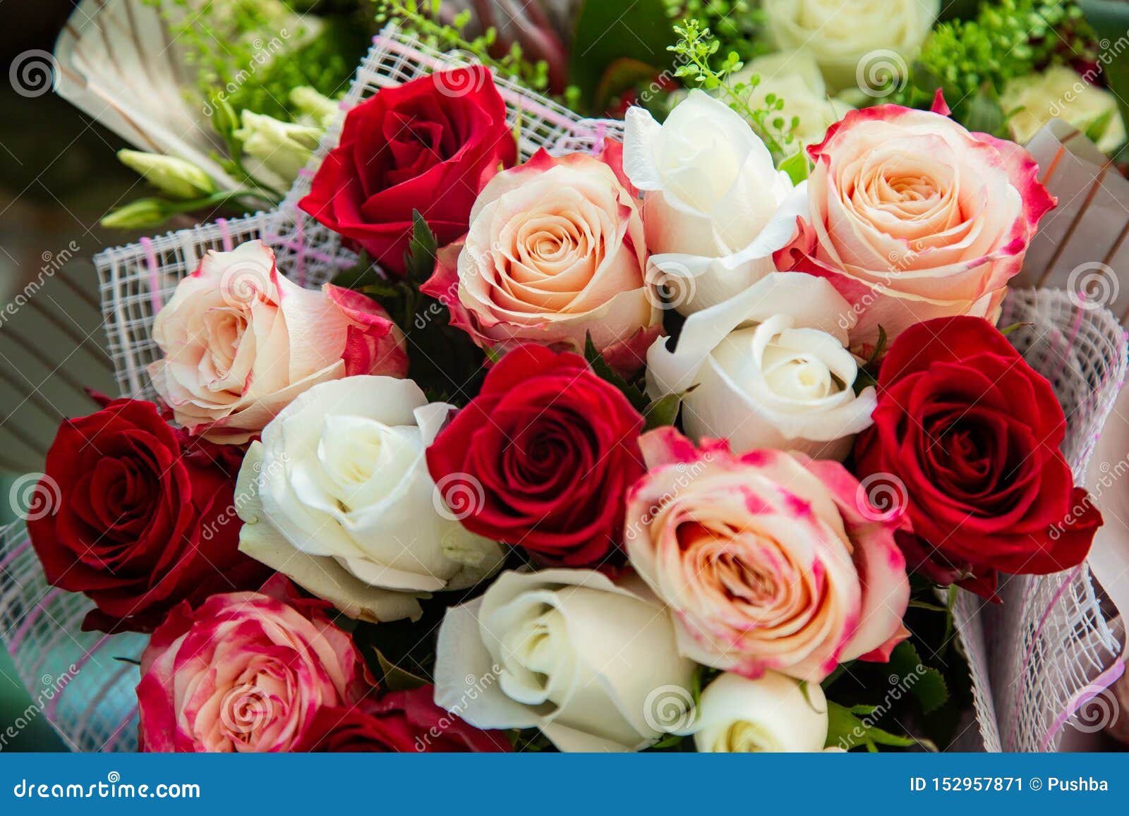 Bouquet of Small Multi-colored Roses Stock Image - Image of beauty ...