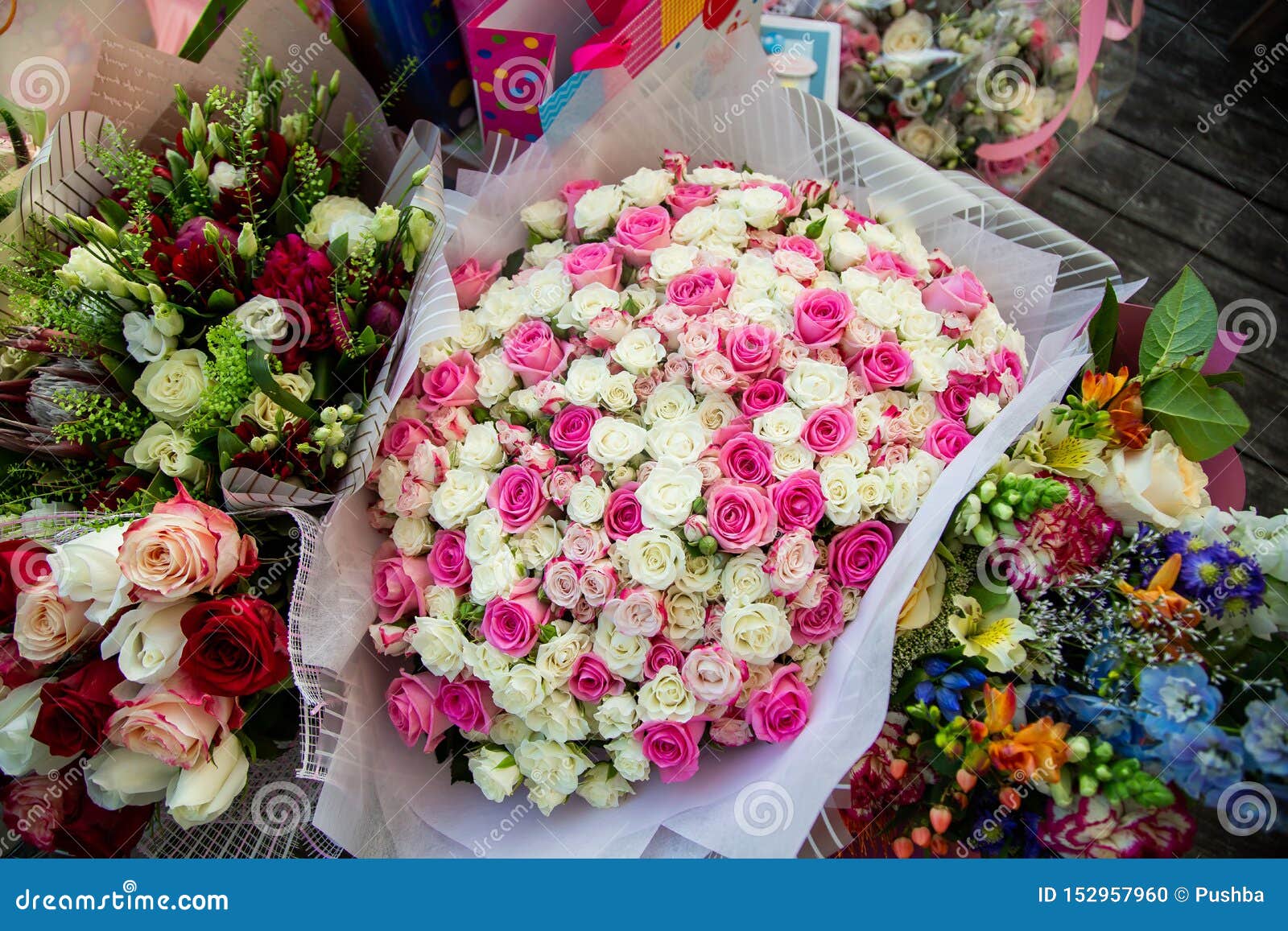 Bouquet of Small Multi-colored Roses Stock Photo - Image of beauty ...