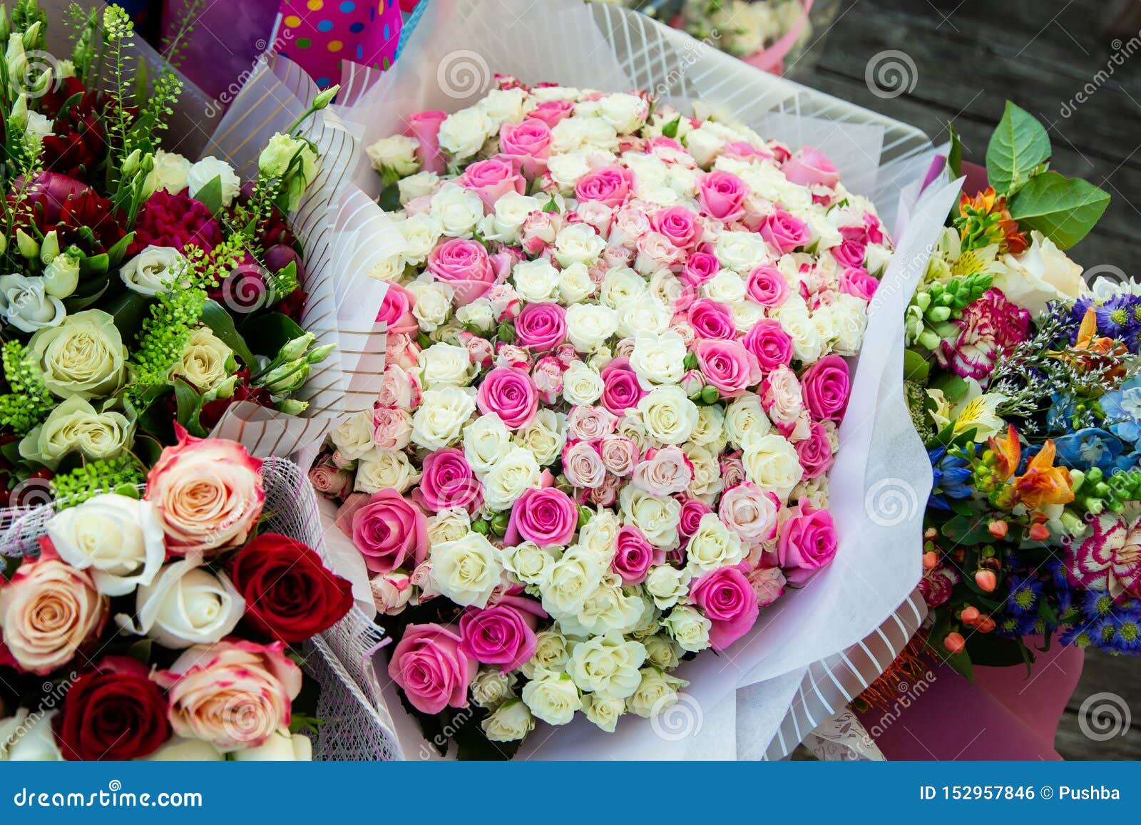 Bouquet of Small Multi-colored Roses Stock Photo - Image of decoration ...
