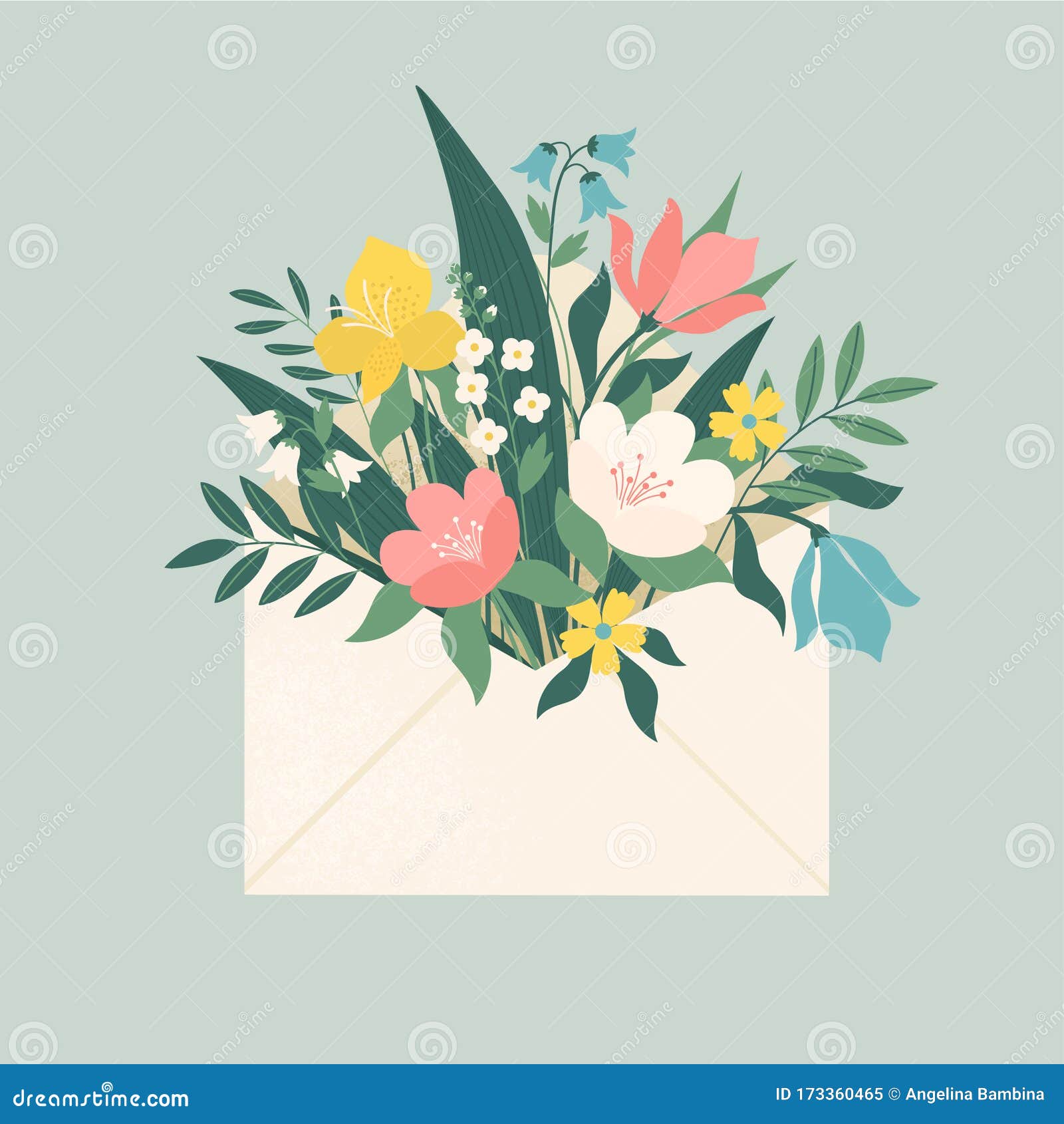 Bouquet of Spring Flowers Inside the Envelope and Other Decor Elements ...
