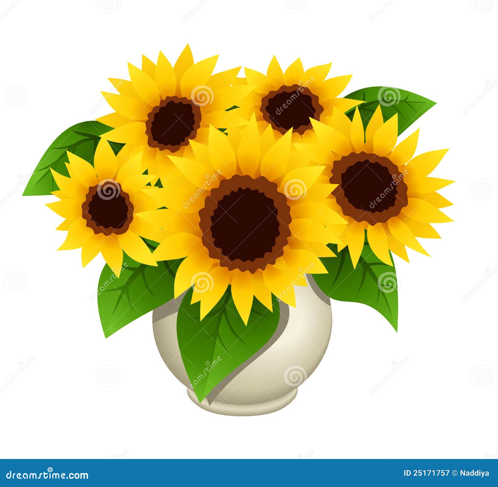 Bouquet of Sunflowers in Vase Stock Vector - Illustration of leaf ...