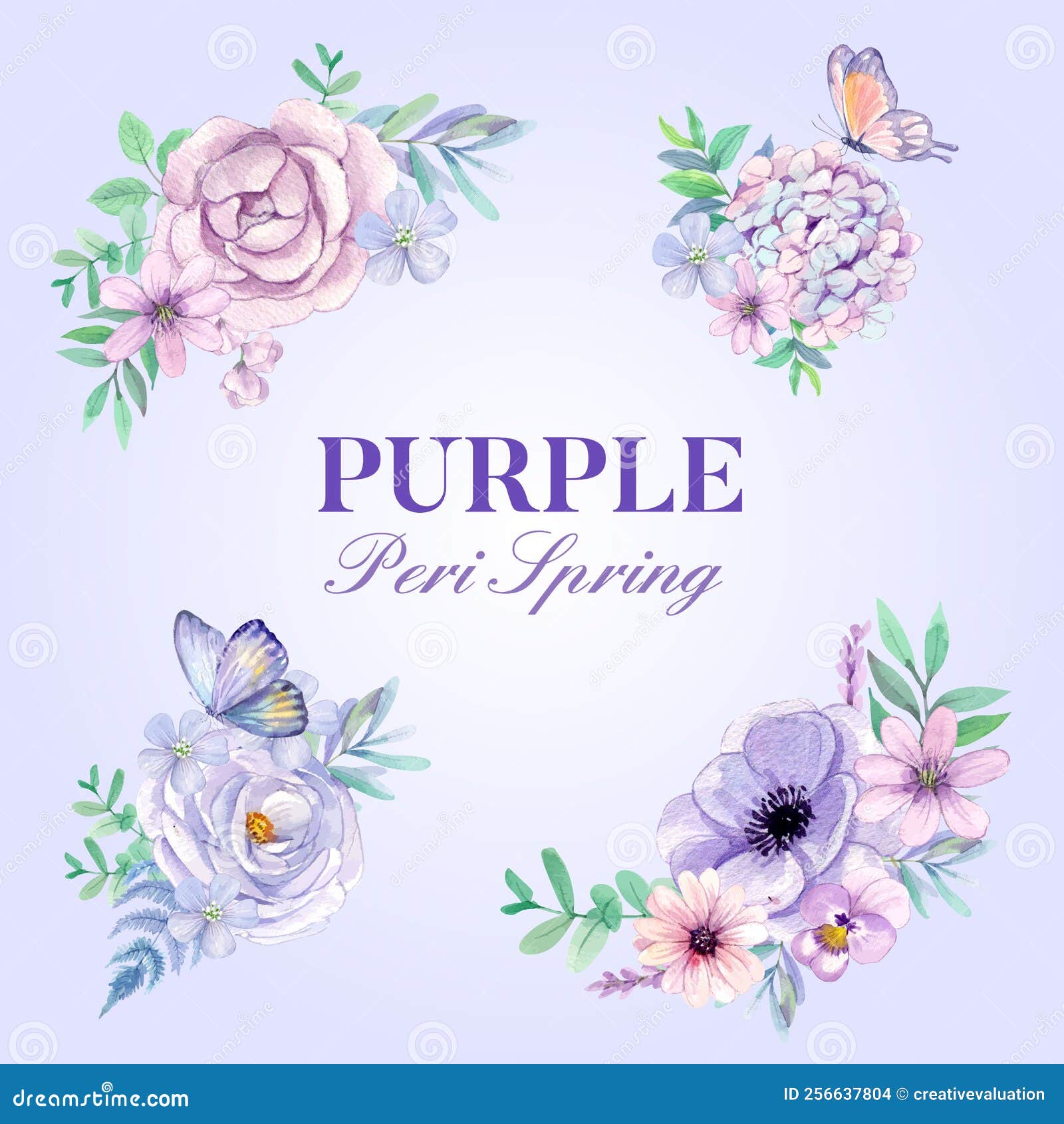 Bouquet Template with Peri Spring Flower Concept,watercolor Style Stock ...
