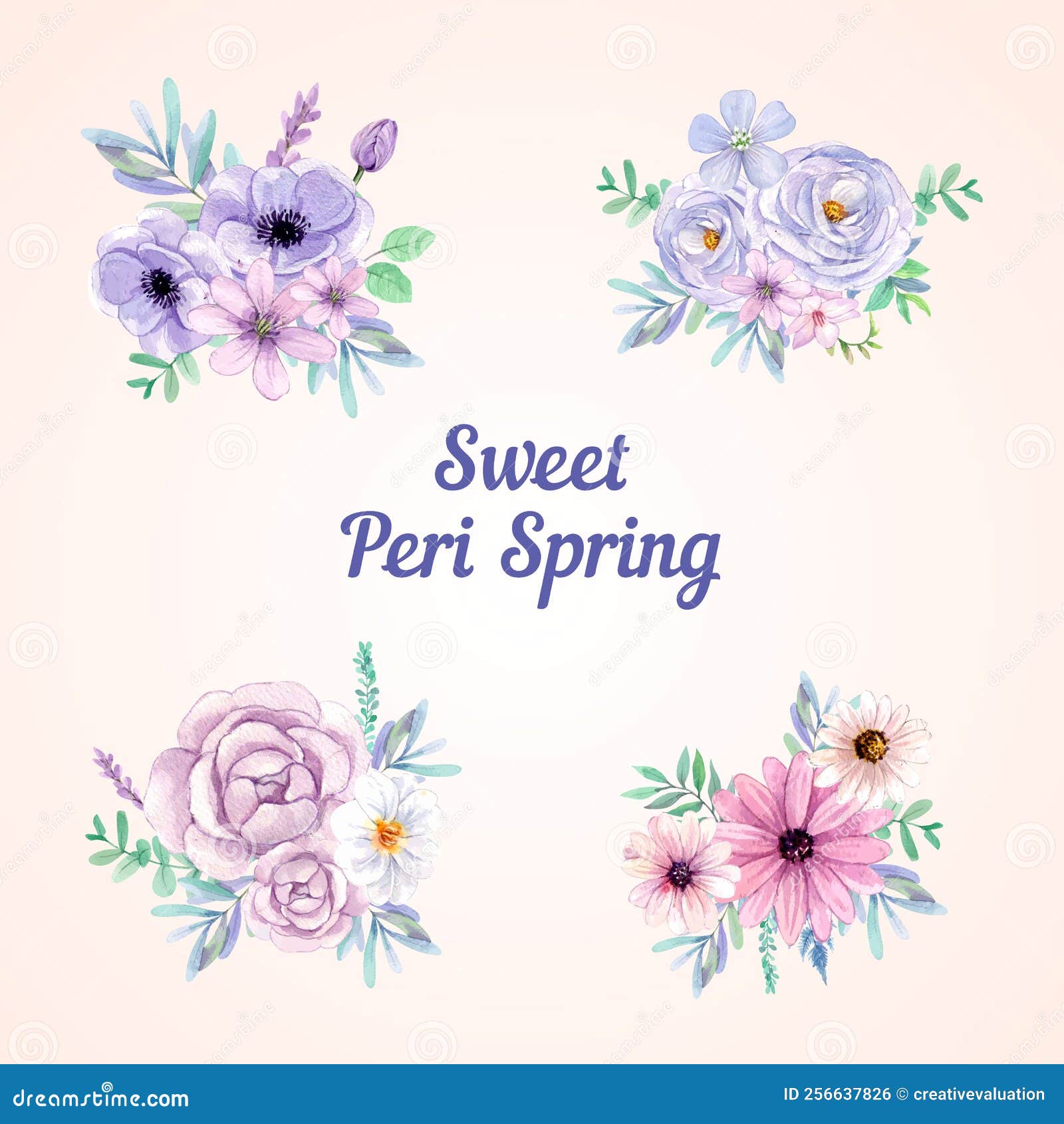 Bouquet Template with Peri Spring Flower Concept,watercolor Style Stock ...