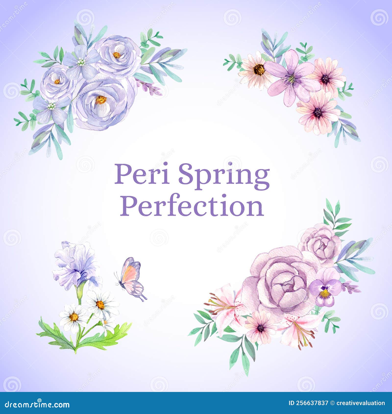 Bouquet Template with Peri Spring Flower Concept,watercolor Style Stock ...