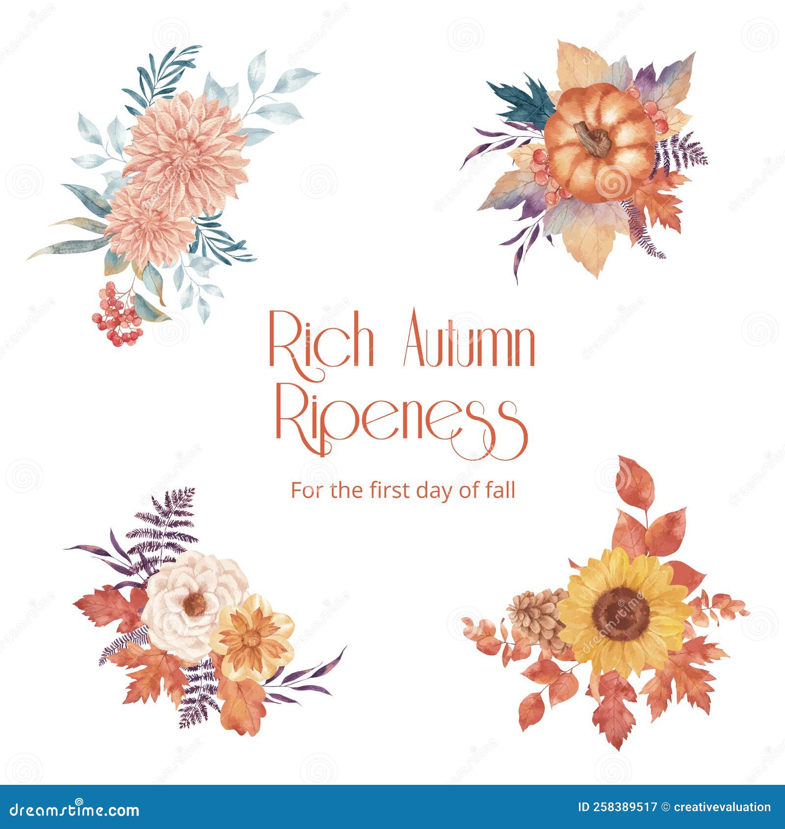 Bouquet Template with Rustic Fall Foliage Concept,watercolor Style ...