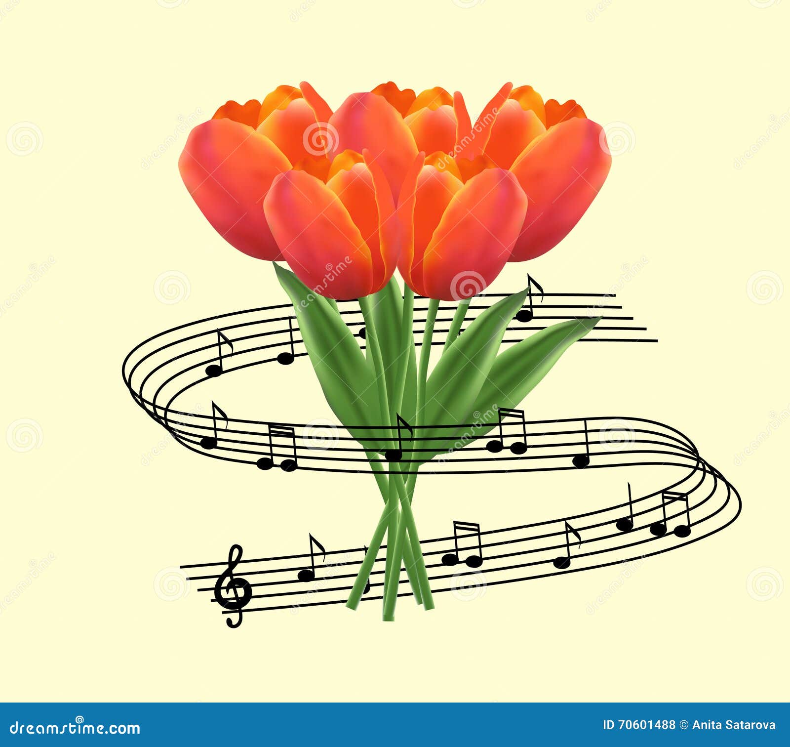 Bouquet of Tulips and Music Note Stock Vector - Illustration of ...