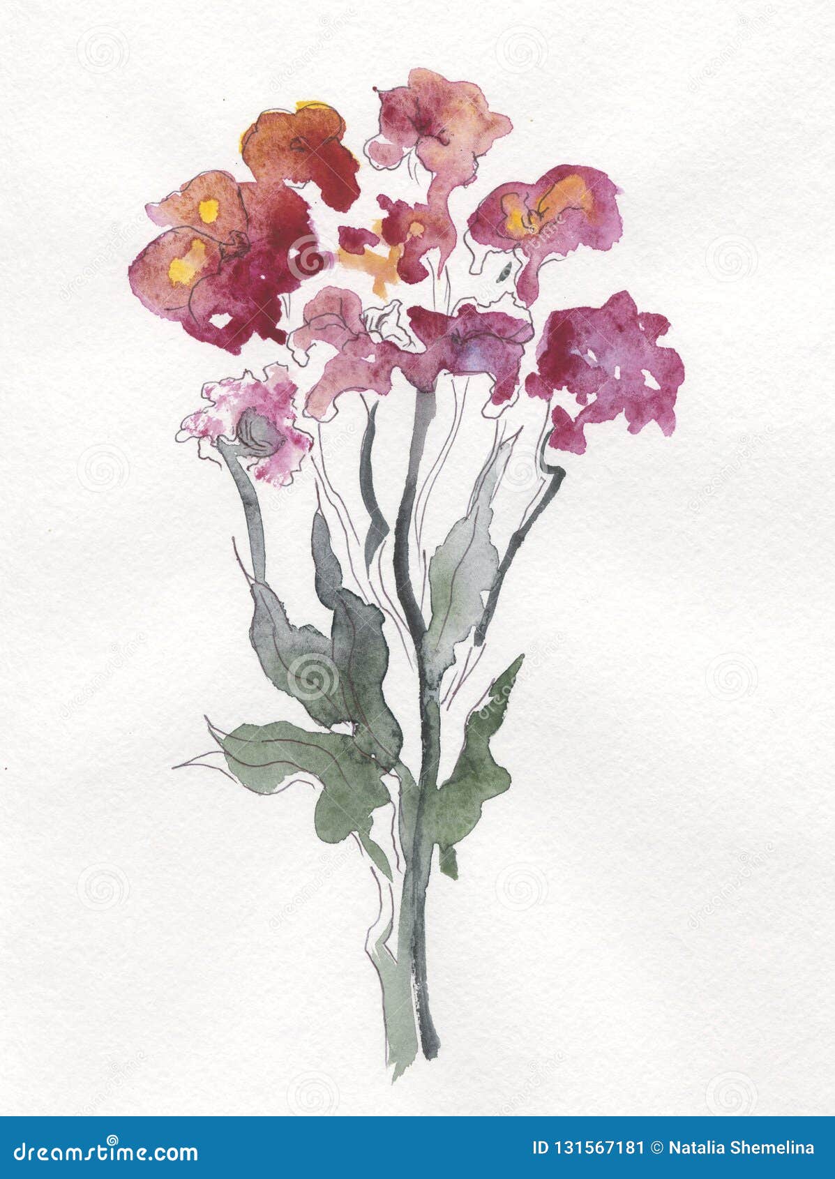 Bouquet of Violets, Beautiful Watercolor Stock Illustration ...