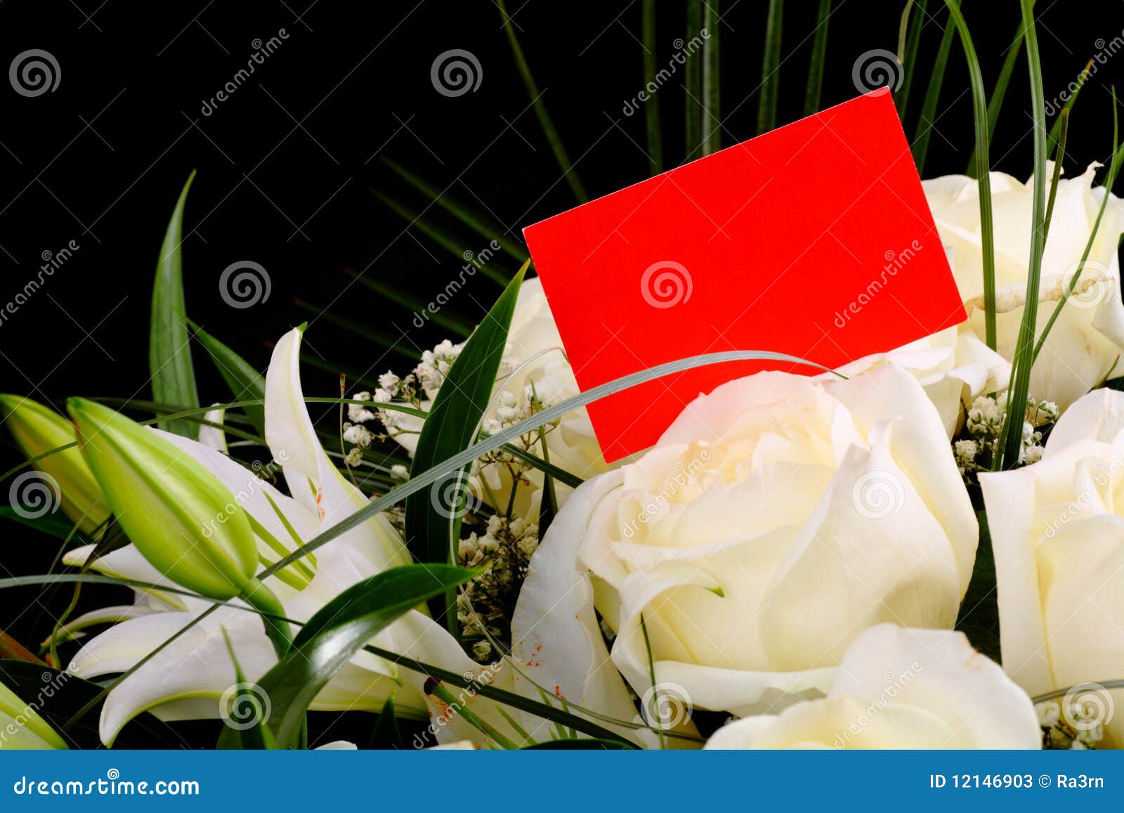 Bouquet of White Roses with a Business Card Stock Image - Image of ...