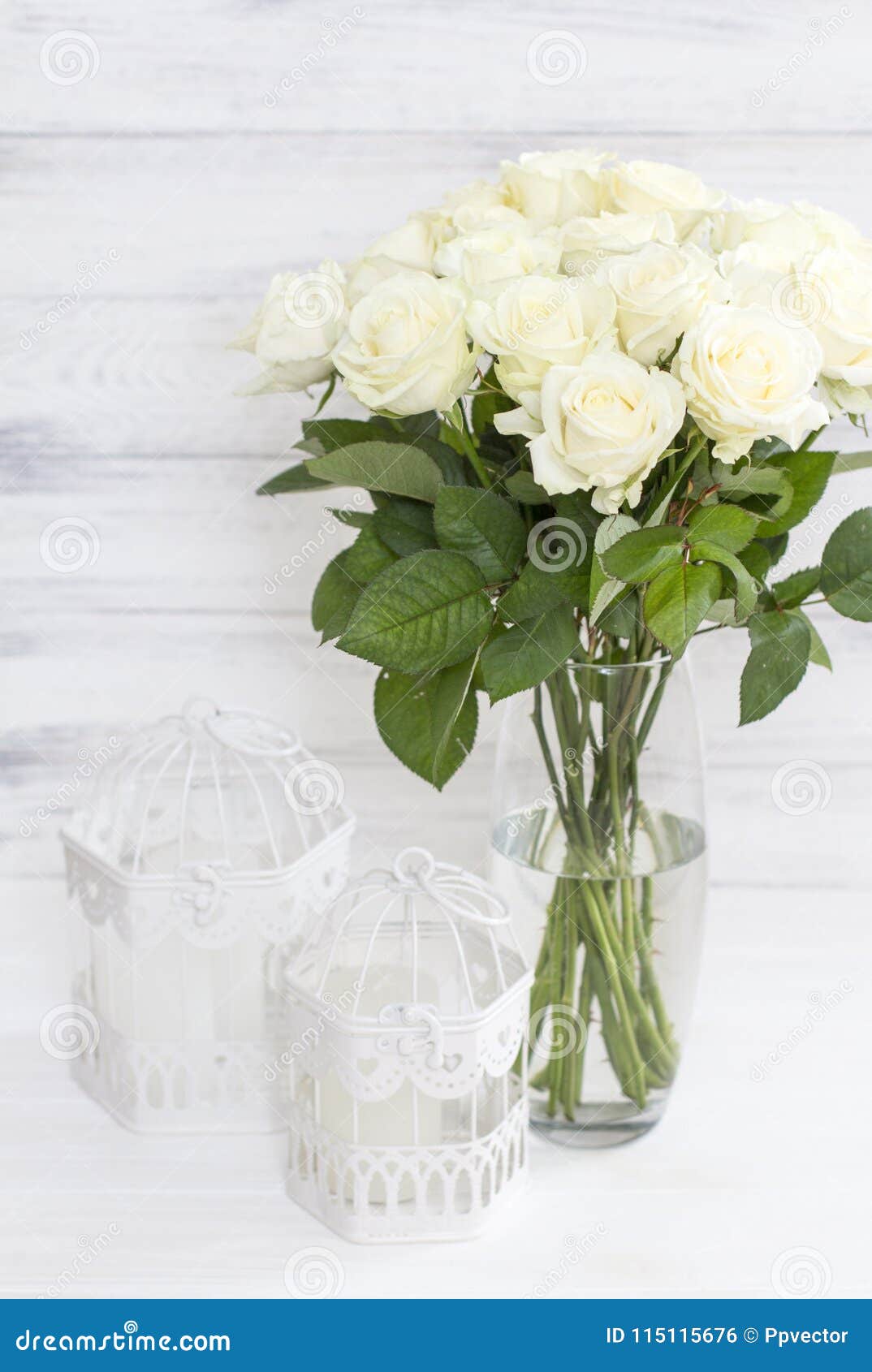 Bouquet of White Roses in a Vase. Stock Photo - Image of anniversary ...