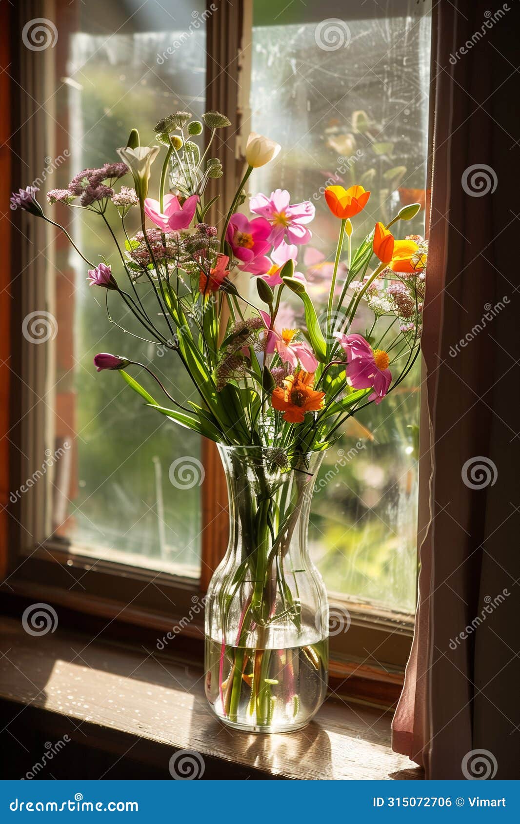 Bouquet of Wildflowers in a Vase on the Window in the Rays of the ...