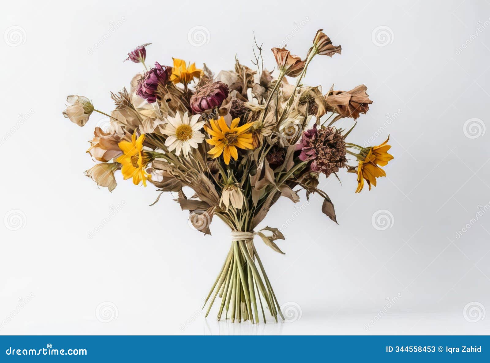 A Bouquet of Wilted Flowers with Drooping Petals on a White Background ...
